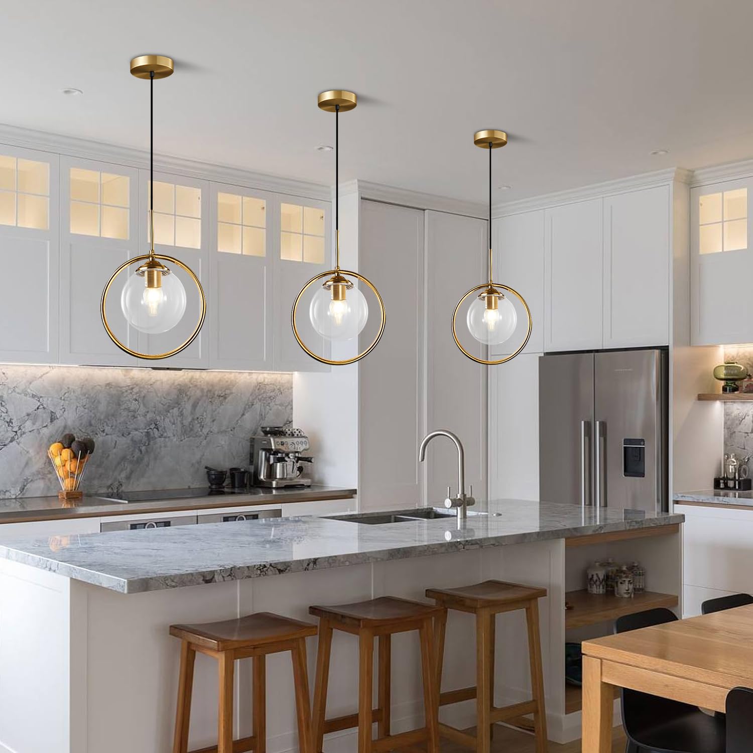Round Clear Globe Pendant Light Contemporary 3 Light Glass Globe