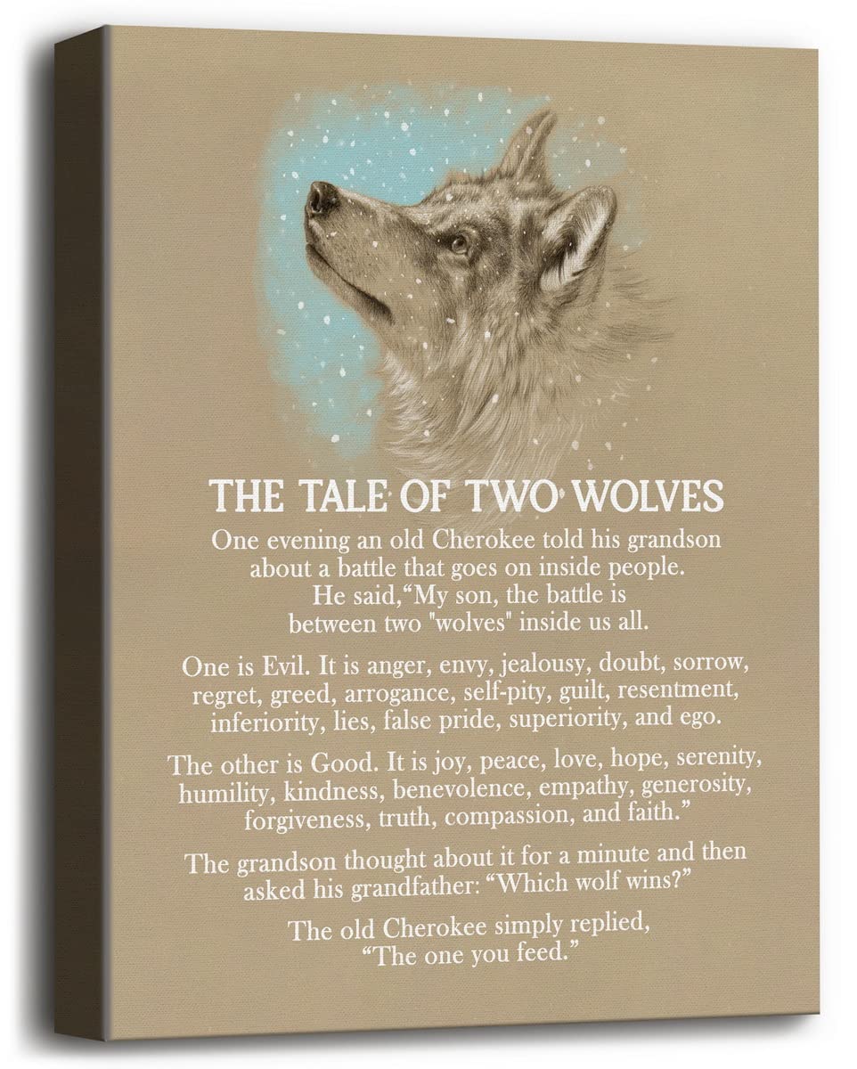 The Tale of Two Wolves Canvas Wall Art Decor, Inspirational Quote ...
