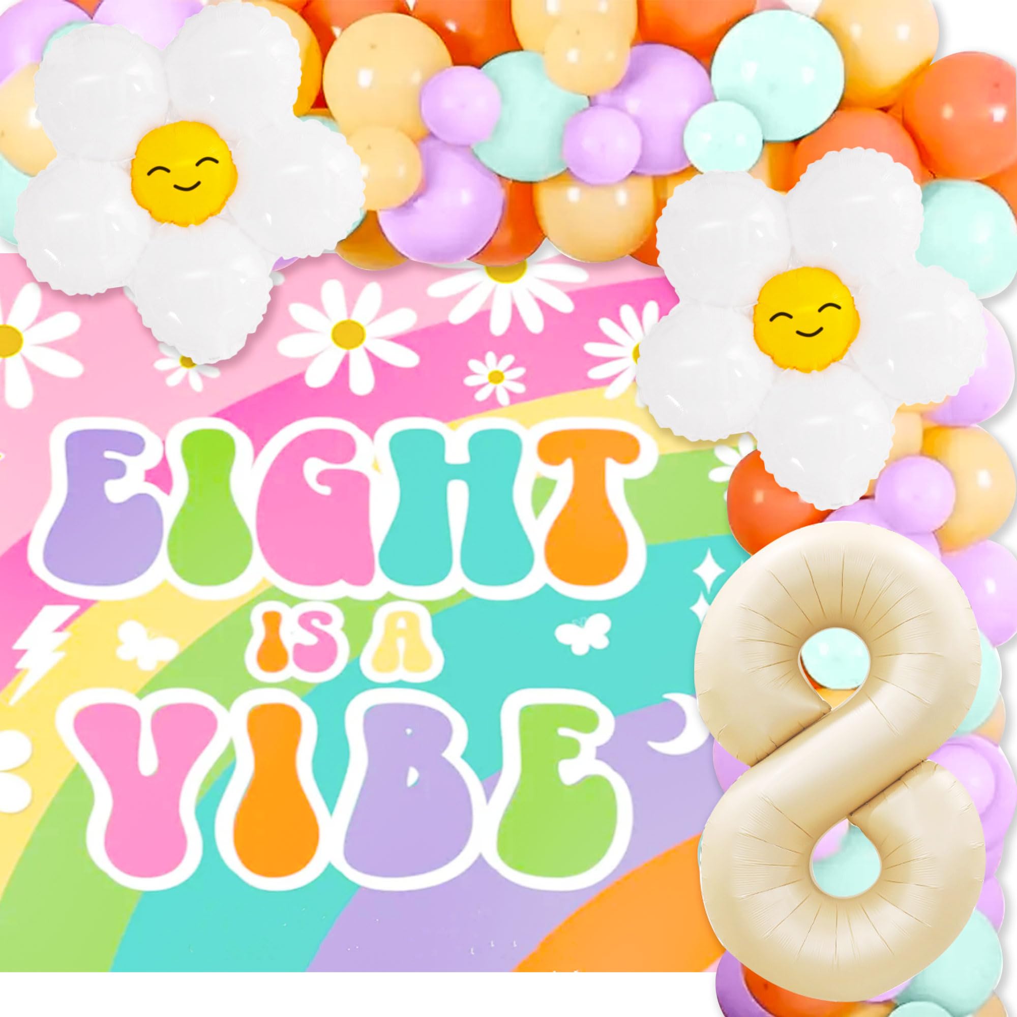 Amazon.com: JeVenis Eight is A Vibe Party Decoration Backdrop Groovy ...