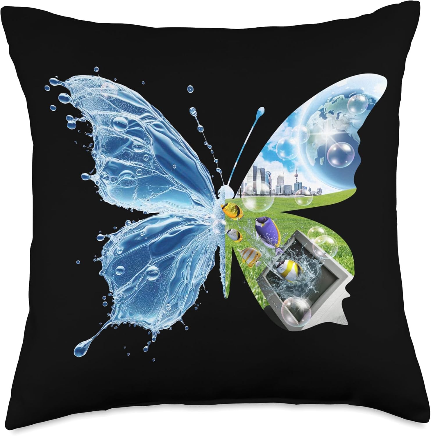 Amazon.com: Frutiger Aero Aesthetic Butterfly Computer Fishes Scenery Throw Pillow : Home & Kitchen