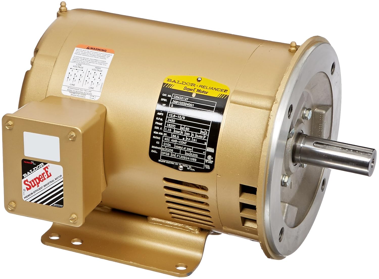 Baldor CEM3212T General Purpose AC Motor, 3 Phase, 182TC Frame, OPSB ...