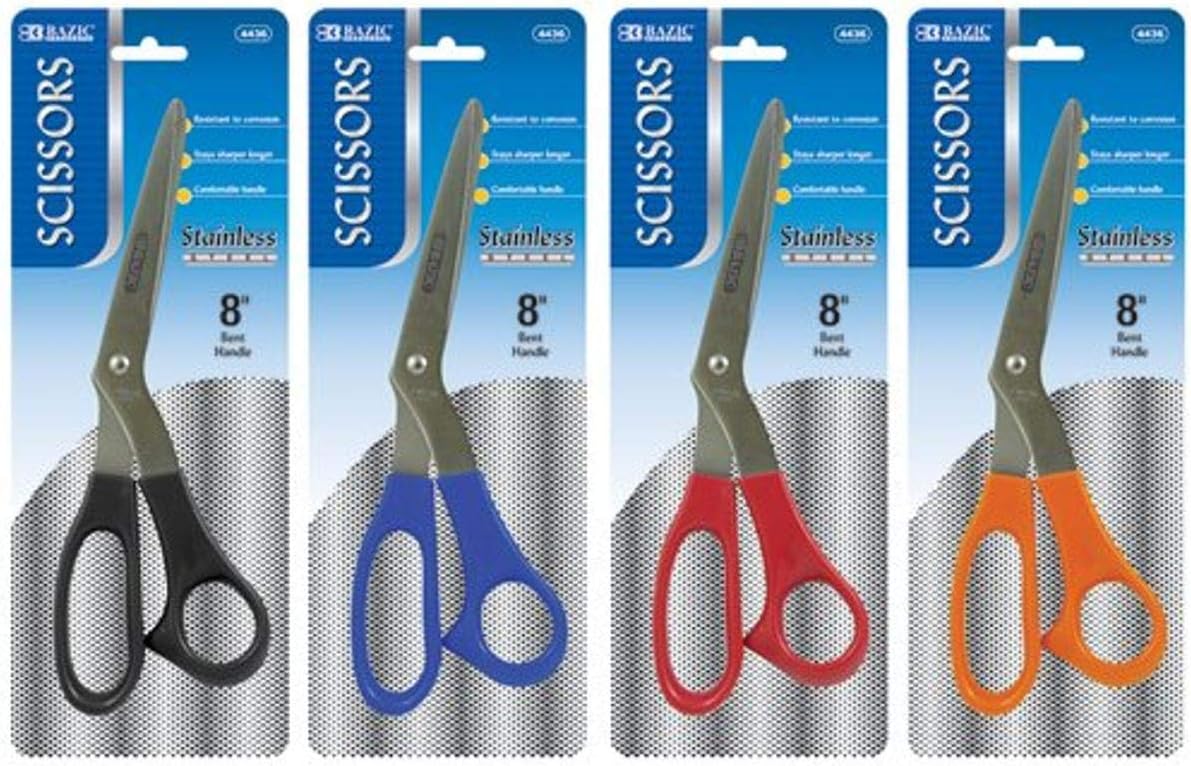 Amazon.com : BAZIC 8" Bent Handle Stainless Steel Scissors, Case of 144 ...