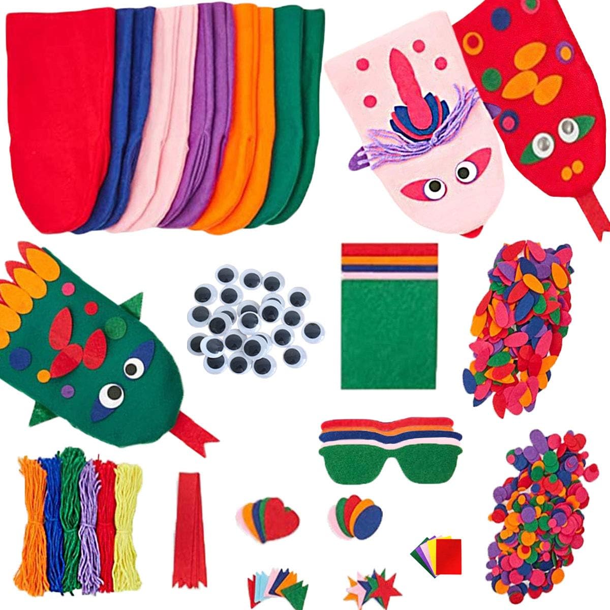 12 Pieces DIY Hand Puppets Making Kit Felt Sock Creative Art Craft ...