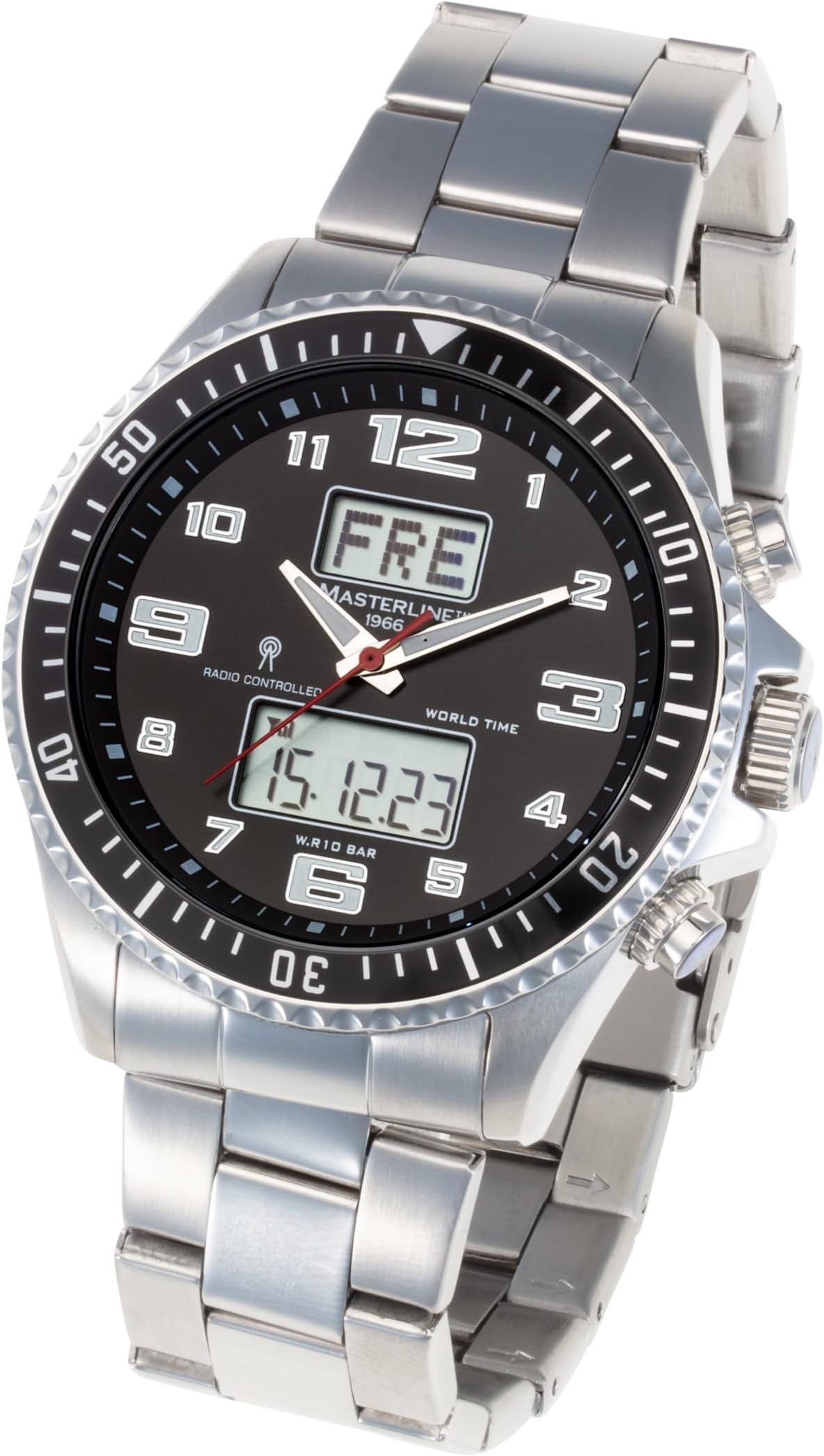 Masterline 1966 Funk Herren Armbanduhr Funkuhr World-Timer Schwarz ...