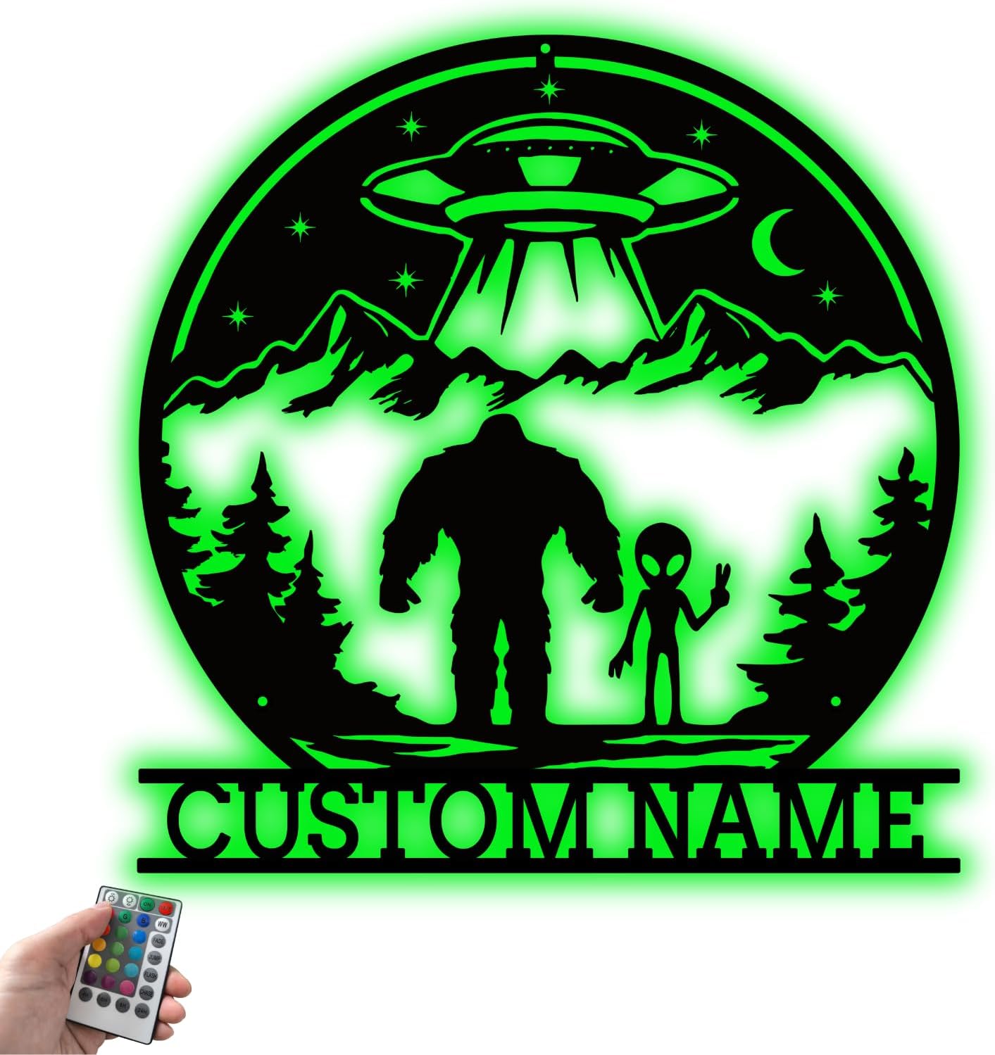 Amazon.com: Personalized Bigfoot and Alien UFO Metal Wall Decor with ...