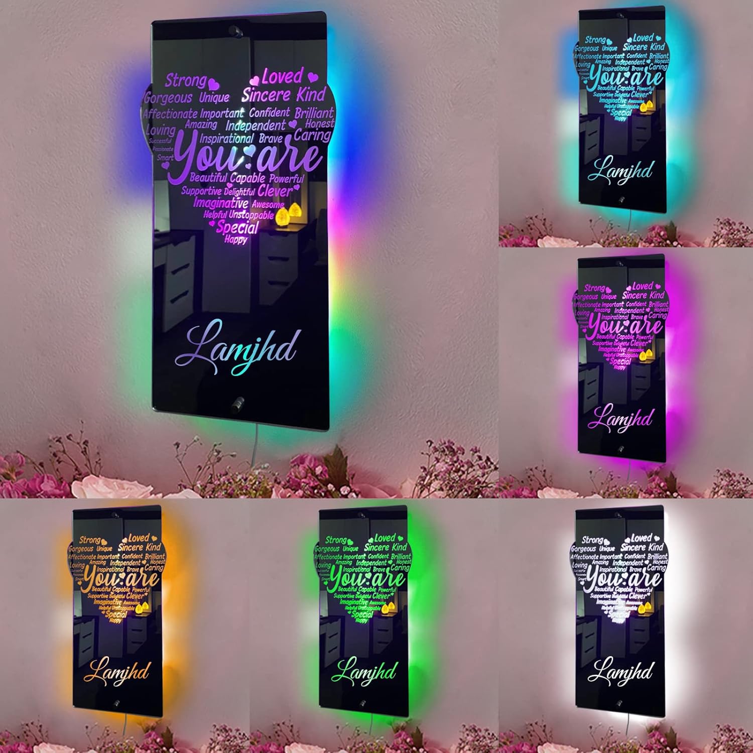 Amazon.com: Personalised Name Affirmation Mirror Neon Sign, Custom ...