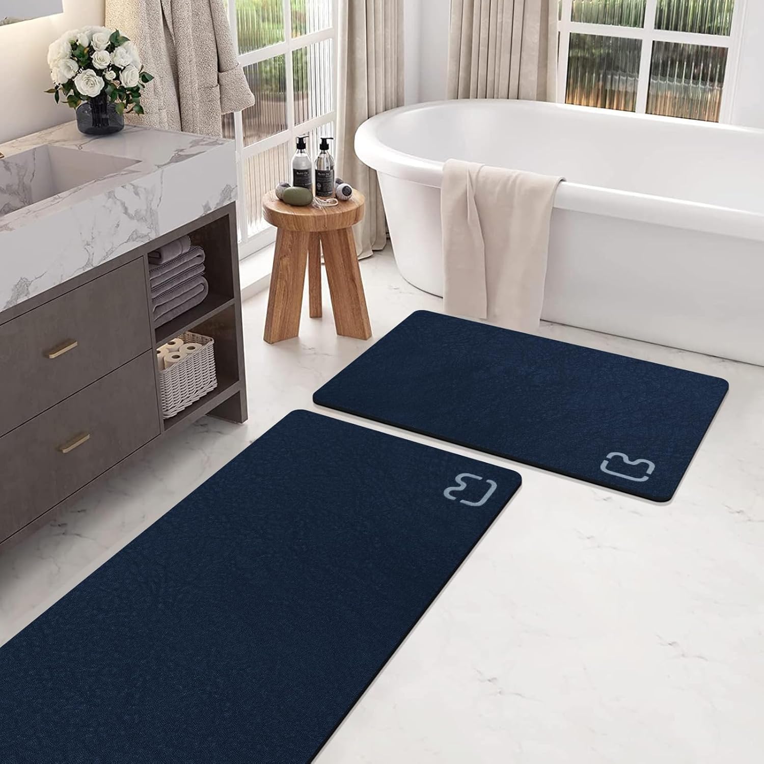 Amazon.com: Navy Bathroom Rug Set Bath Mats, 2 Piece Bath Mats for ...