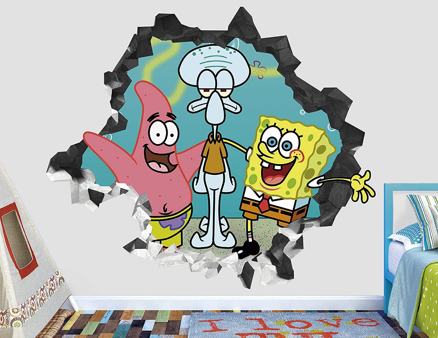 Sponge Bob Patrick Squidward Wall Decal Smashed 3d Sticker Vinyl ...