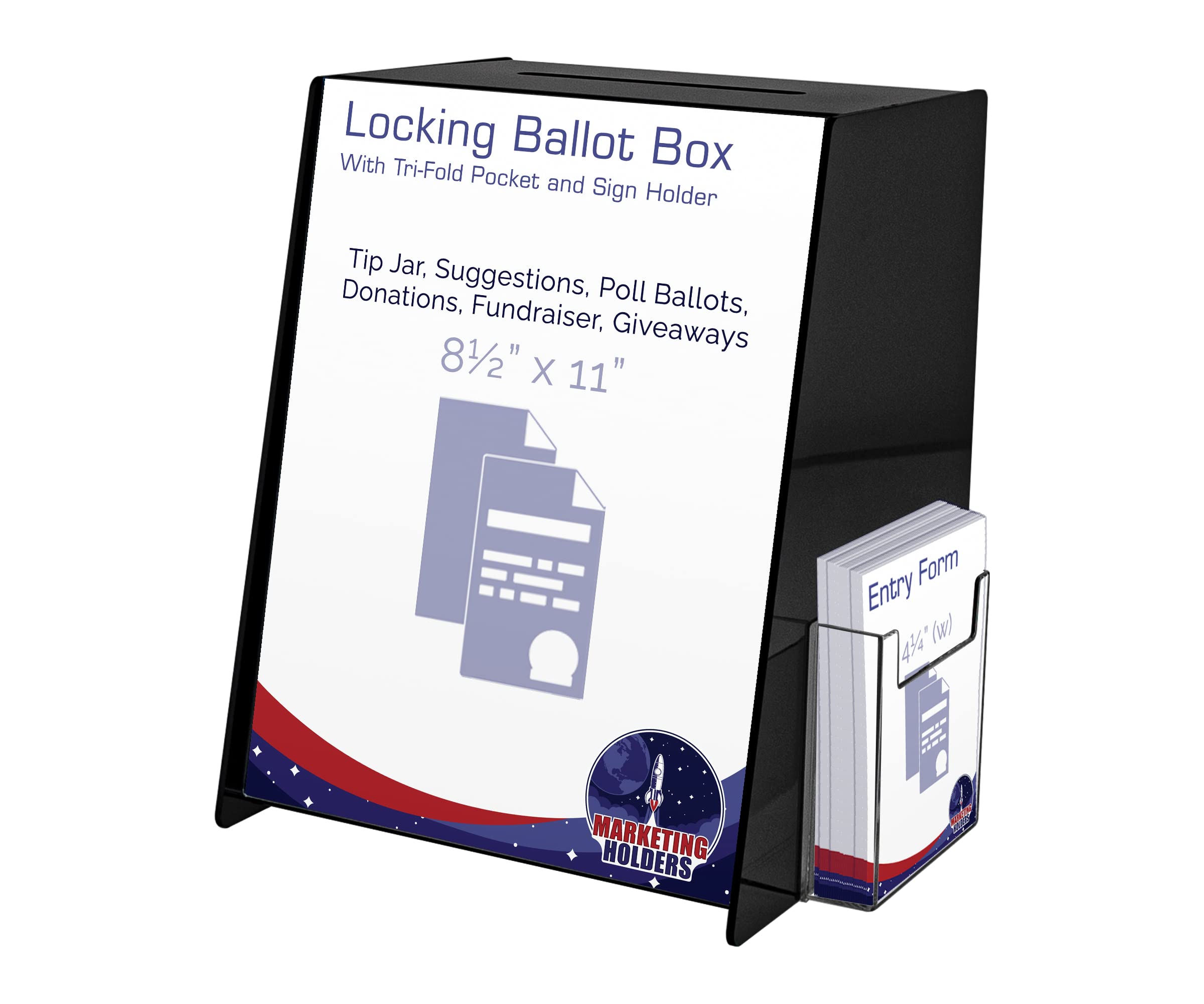 Amazon.com: Locking Ballot Box Black Acrylic 9.75” x 8.5" x 11.5" with ...
