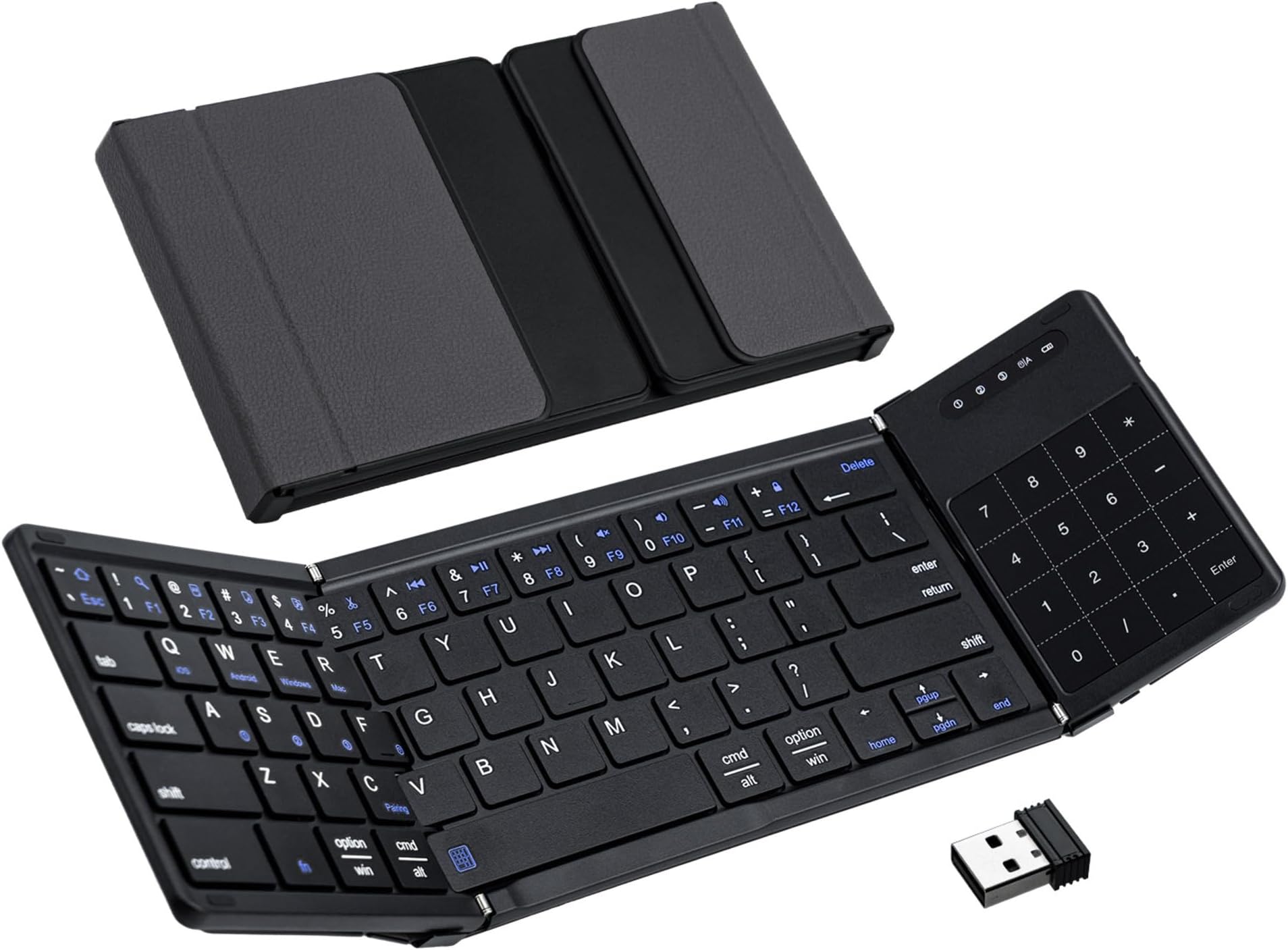 Mcbazel PU Leather Foldable Wireless Keyboard with Number Touchpad and ...