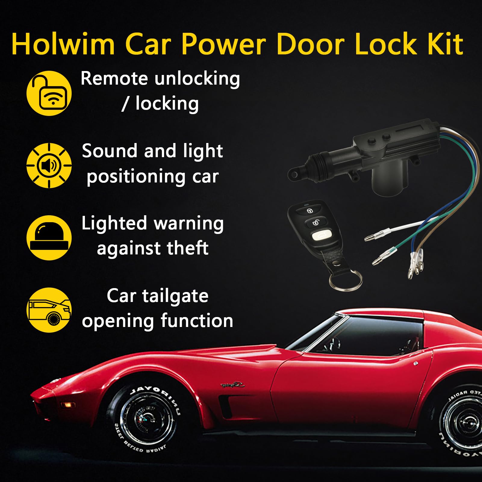 Holwim Car Door Lock Kit with 4 12v Car Door Lock Actuator, Power ...