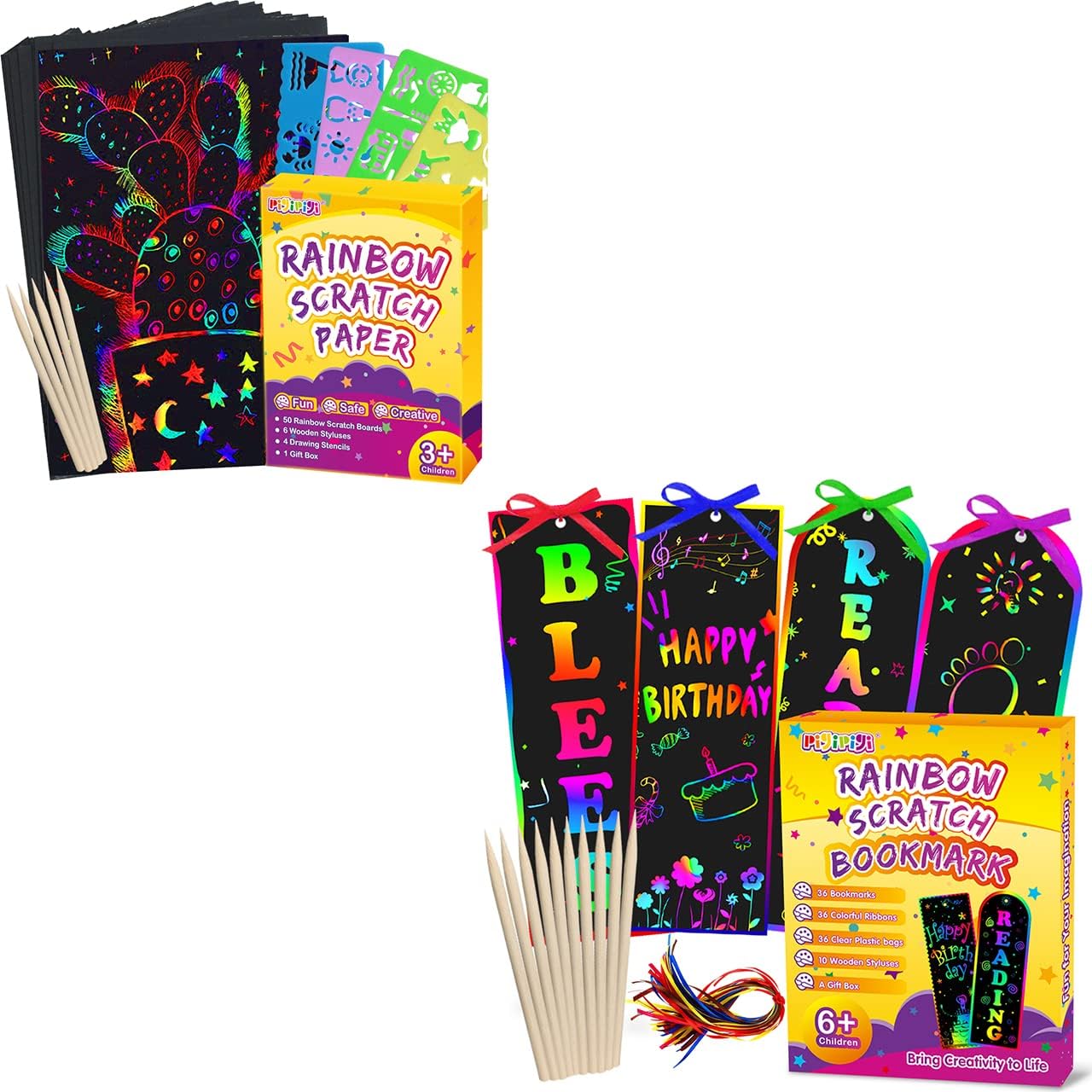 Amazon.com: pigipigi Scratch Bookmarks Art for Kids - Magic Scratch ...
