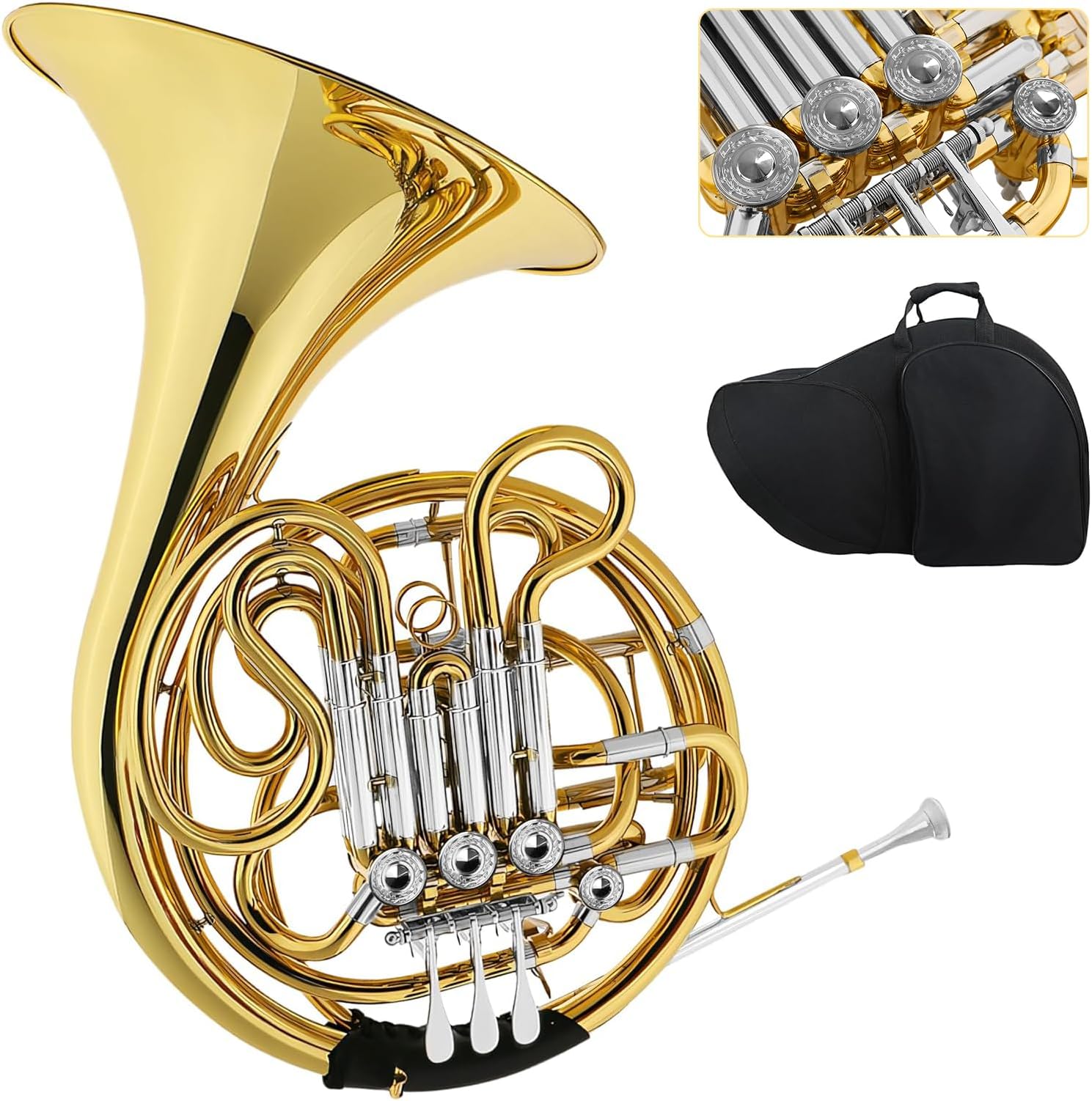 Amazon.com: Mendini MFH-20 Single Key of F Brass French Horn : Musical ...