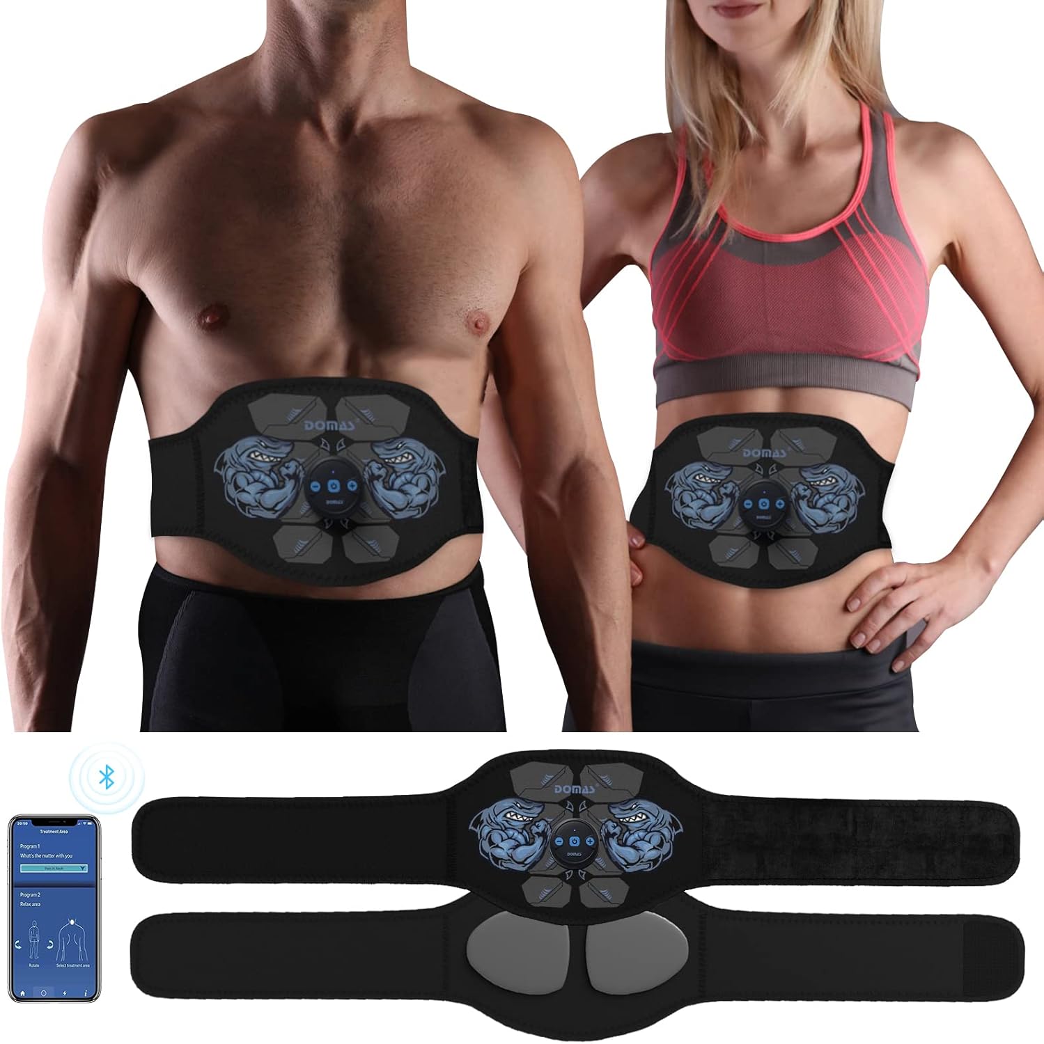 Amazon.com: DOMAS Wireless Ab Belt Abdominal Muscle Toner- APP ...