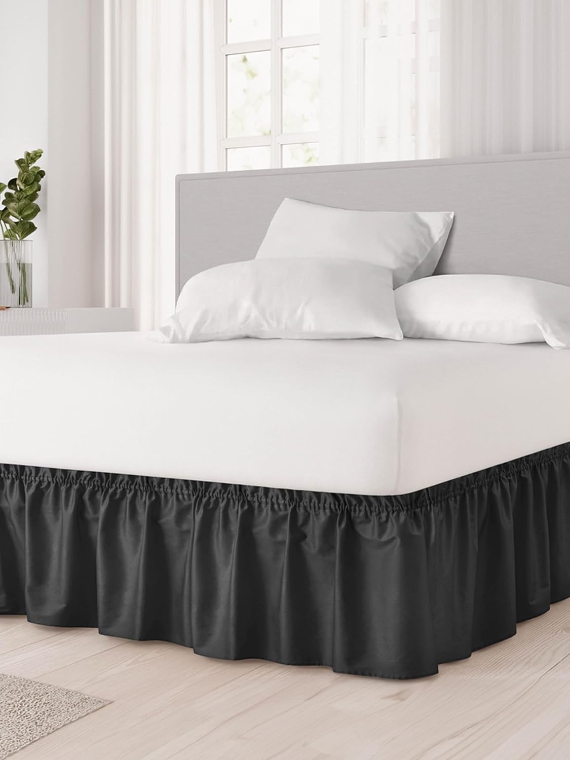 Amazon.com: Wrap Around Dust Ruffle Bed Skirt - Black - for Full Size Beds with 12 in. Drop ...