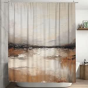 Amazon.com: TIYAANDSY Oil Painting Abstract Shower Curtain for Bathroom, Brown Black Grey White ...