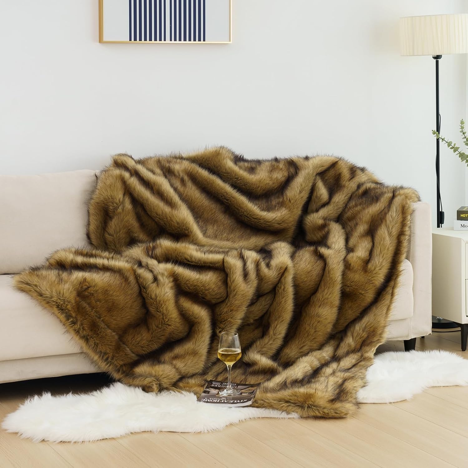Amazon.com: HOMFINE Faux Fur Blanket - Throw Blanket for Bed, Sofa ...