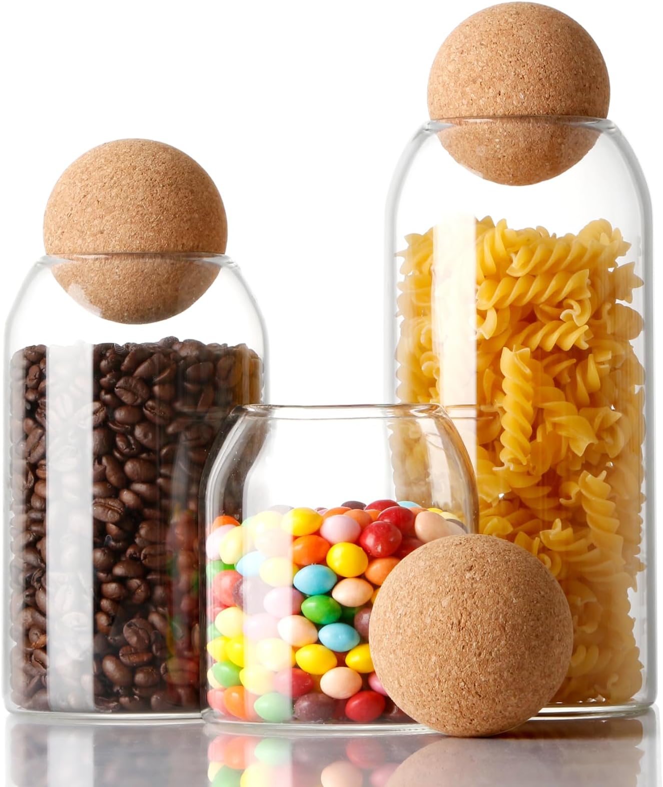 Amazon.com: Glass Storage Jars with Cork Lid Ball 3 Pack, Clear ...