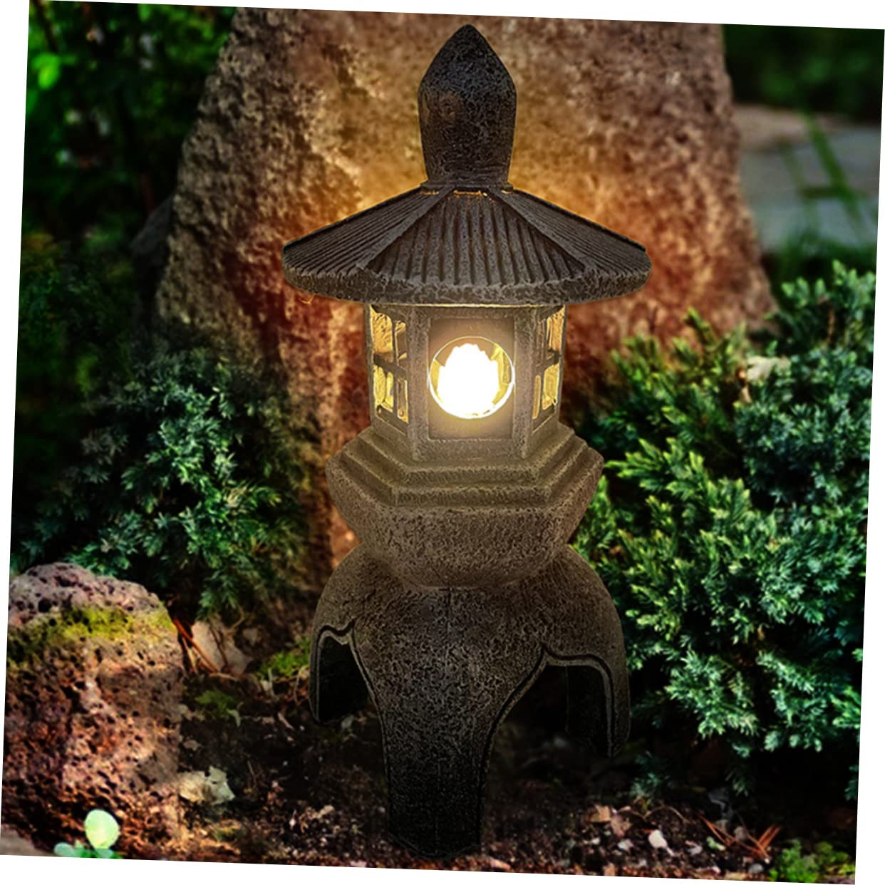 Outdoor Solar Statue Solar Powered Pagoda Lantern - 13" Grey Resin ...