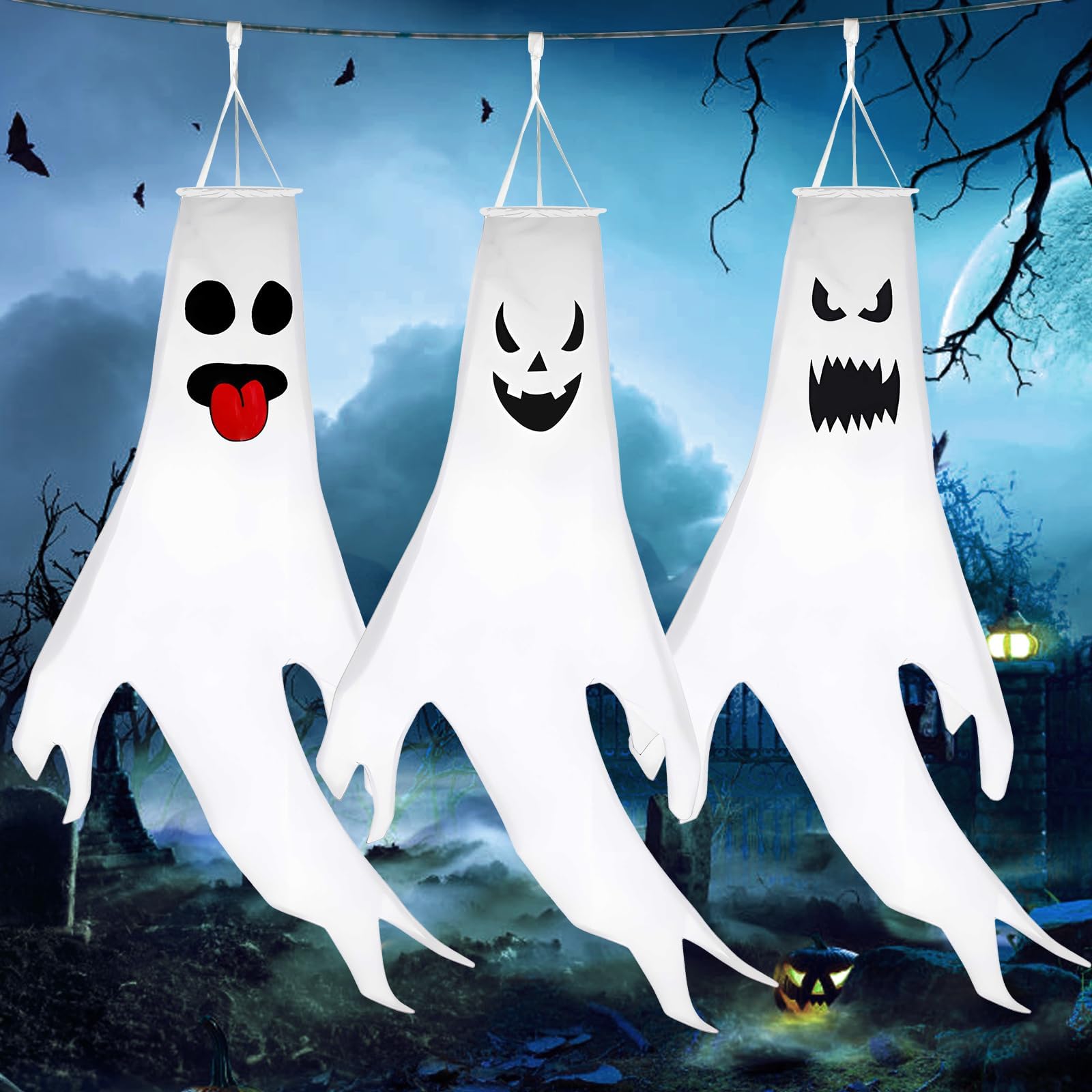 Amazon.com : JXTON 2pcs 70inch Halloween Ghost Windsocks Flag with ...