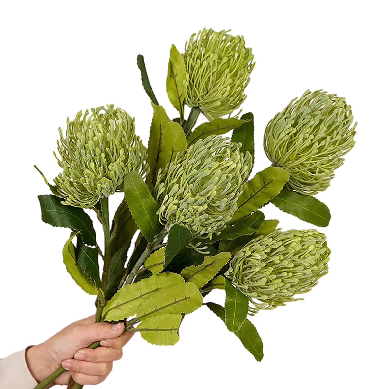 Amazon.com: Lovmeety 5Pcs Artificial Protea Flower Stems, Fake Green ...