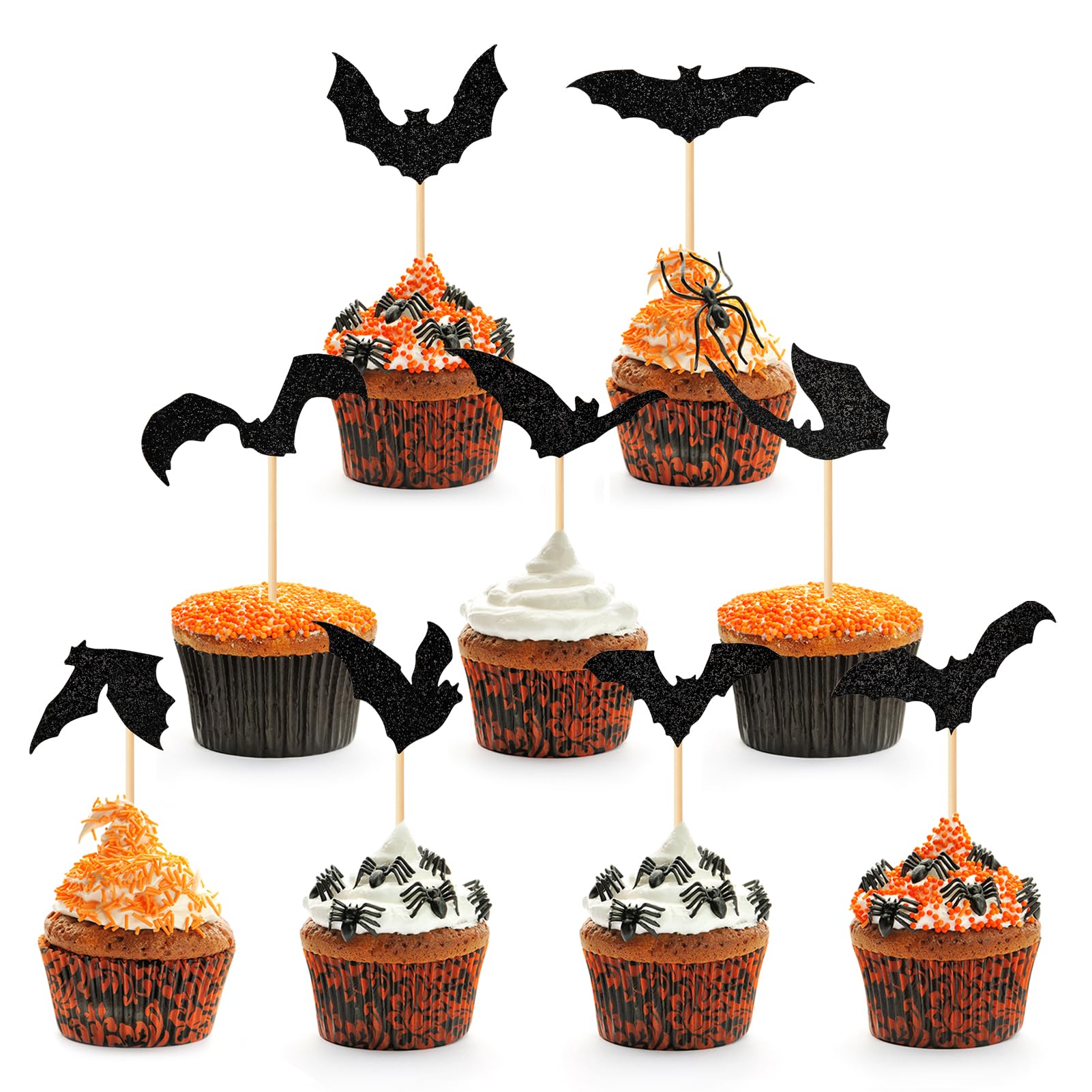 Amazon.com: 36 PCS Halloween Bat Cupcake Toppers Glitter Halloween ...