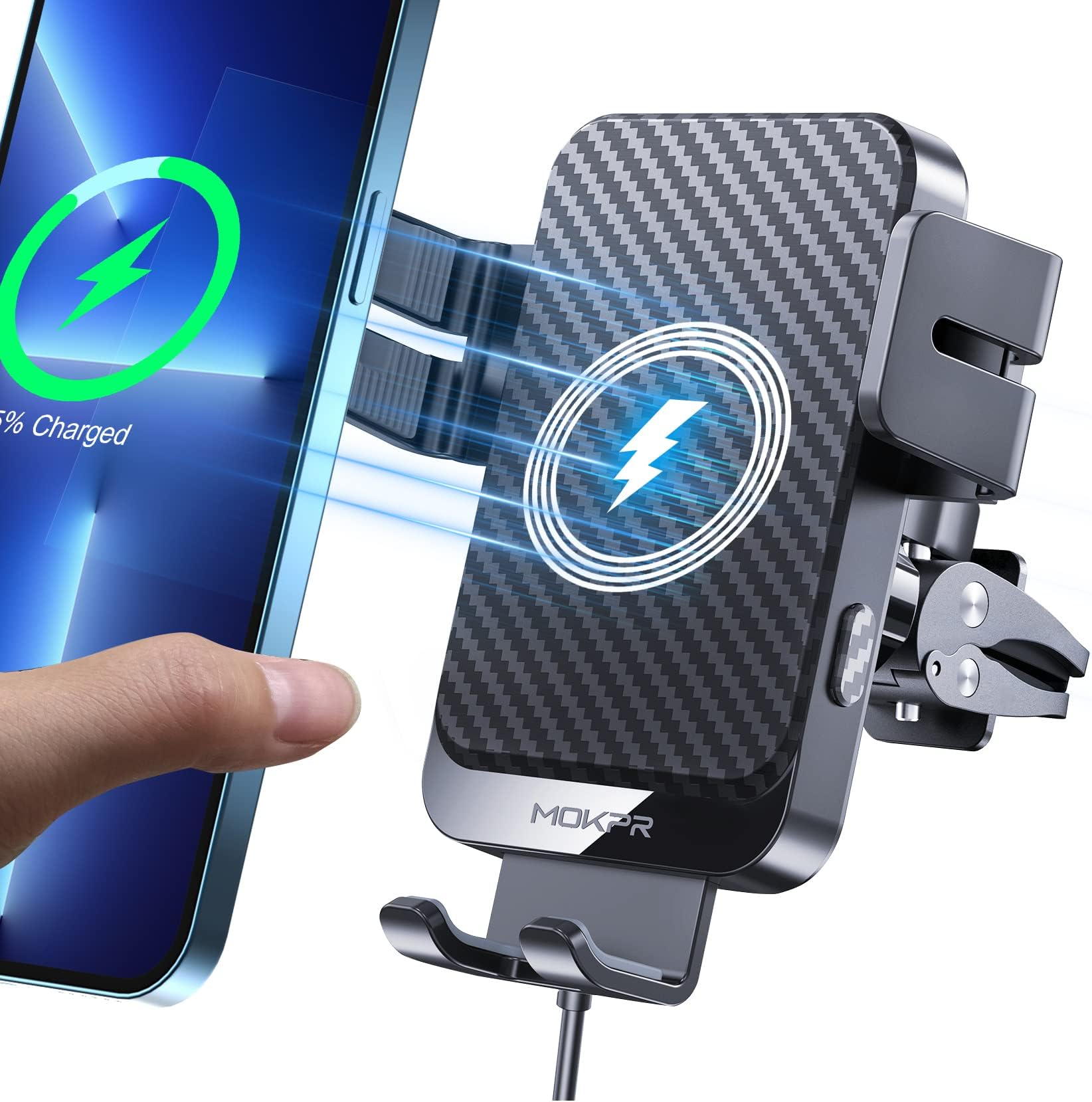 Wireless Car Charger, MOKPR 15W Fast Charging Auto-Clamping Car Phone ...