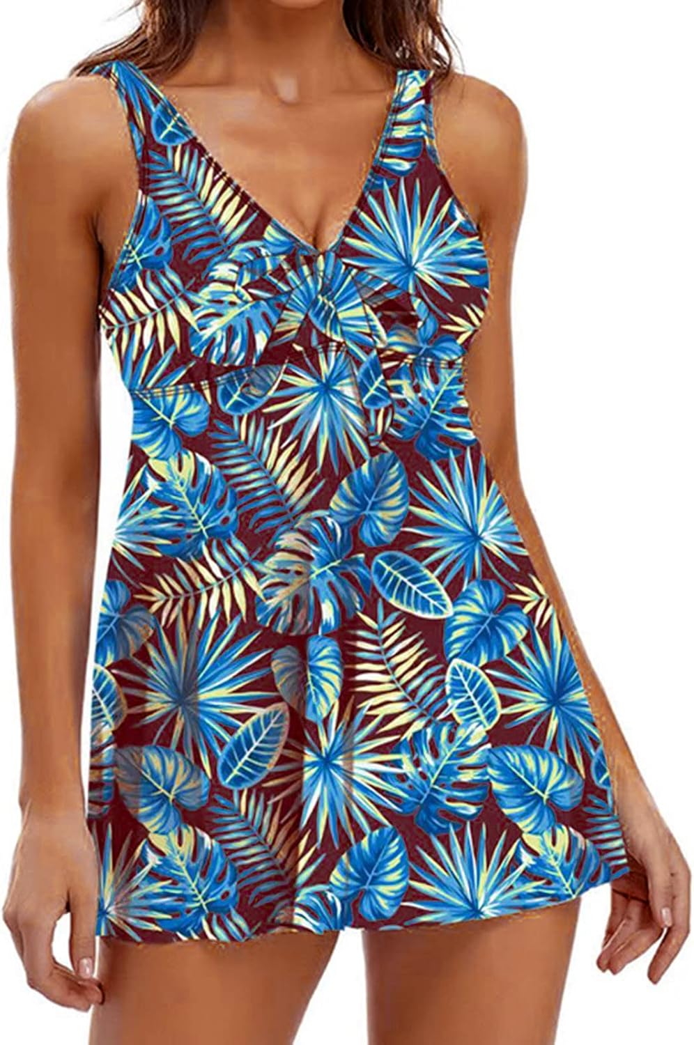 Gender Neutral Swimwear Women's Split Swimsuit Hot Spring Beach V Neck ...