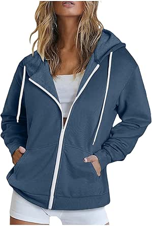 Amazon.com: Zip Up Hoodie Women Oversized Full Zip Up Hoodie Long ...