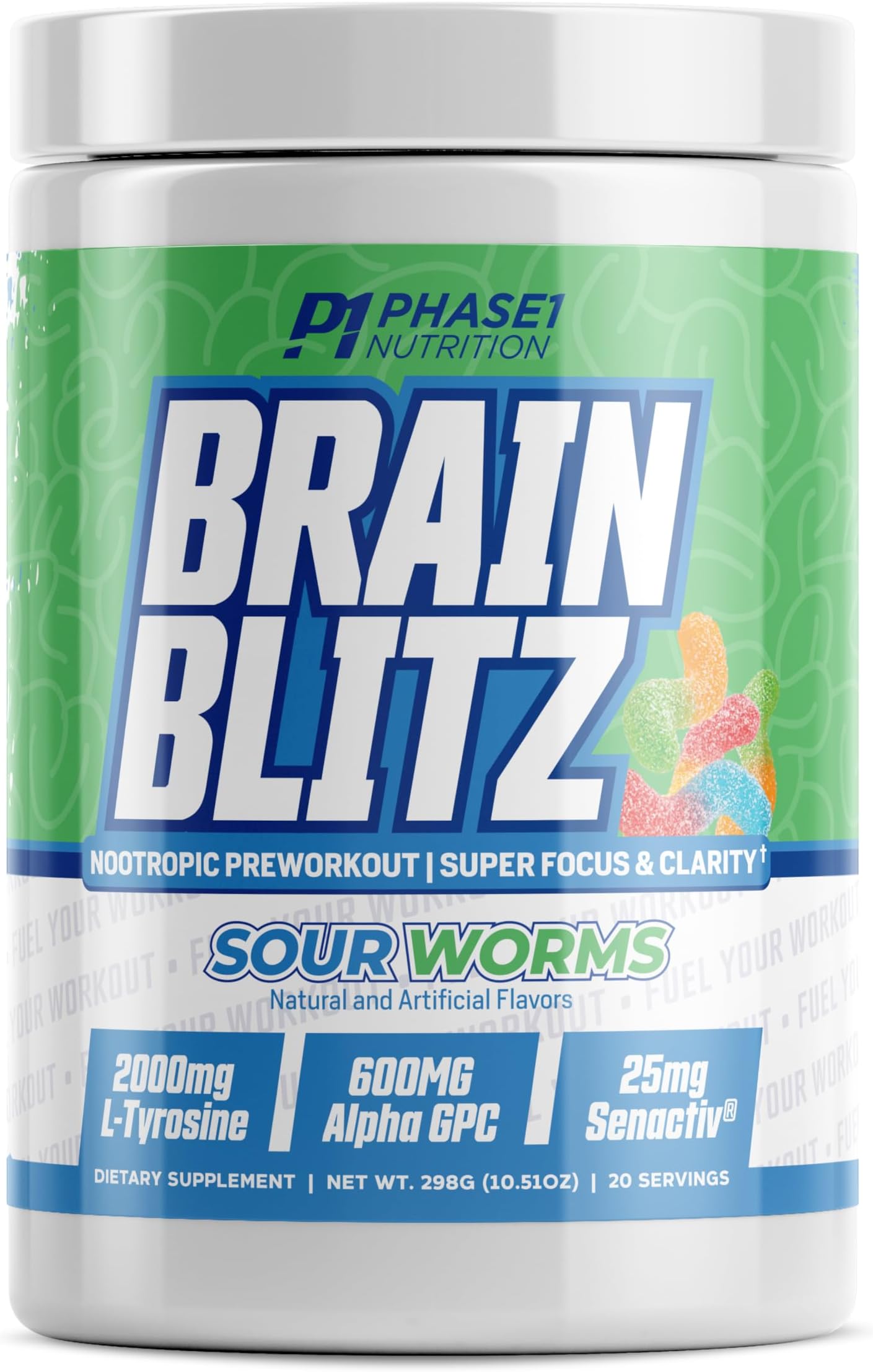 Amazon.com: Phase 1 Nutrition Brain Blitz, Sour Worms - Nootropic ...