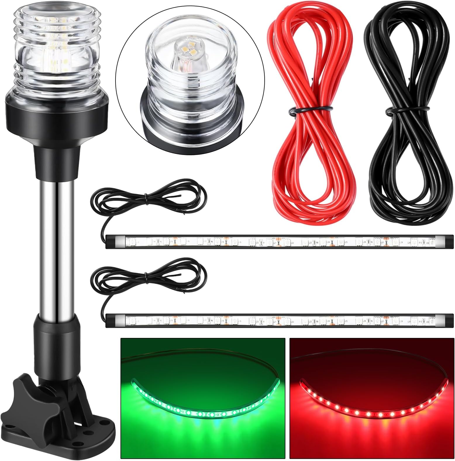 Amazon.com: Rossesay White LED Boat Stern Light 9 Inch with 2 Pcs 8.2ft ...