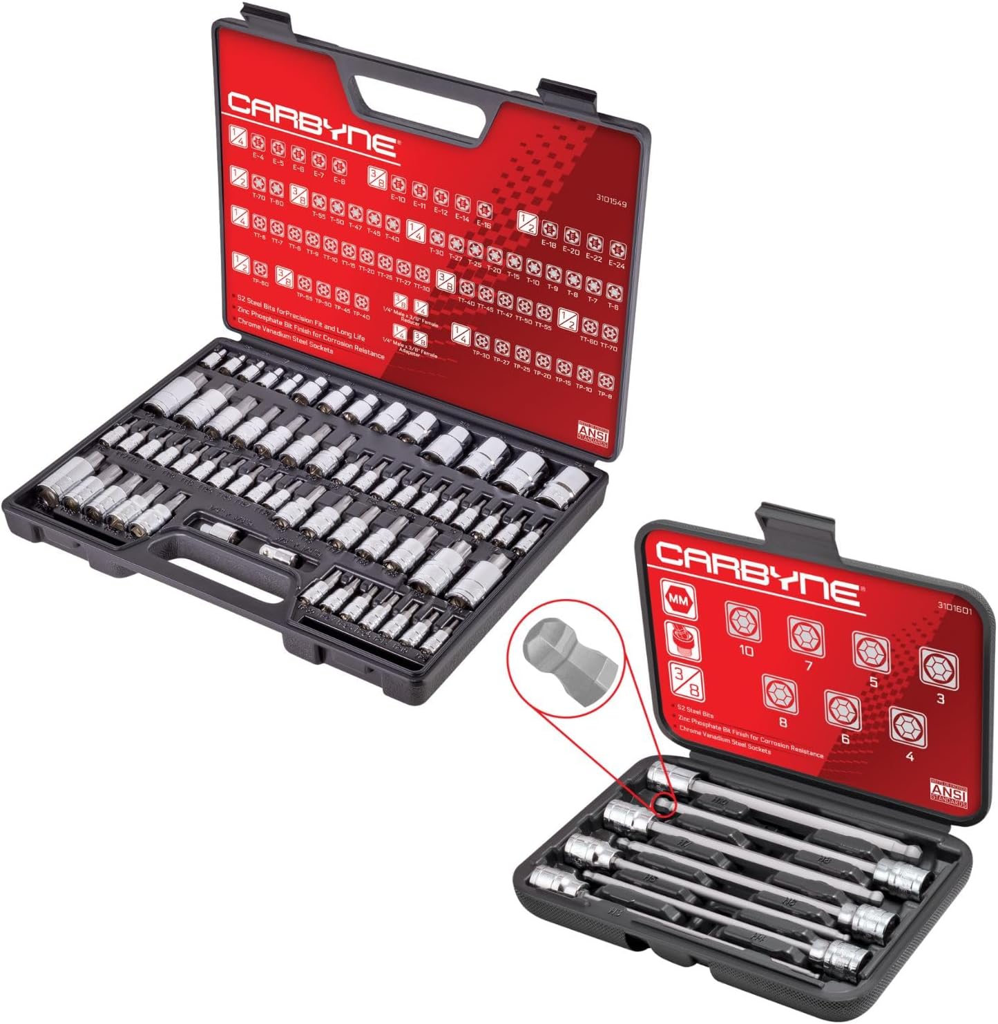 CARBYNE 62 Piece Master Torx Bit Socket Set & External Torx Socket Set ...