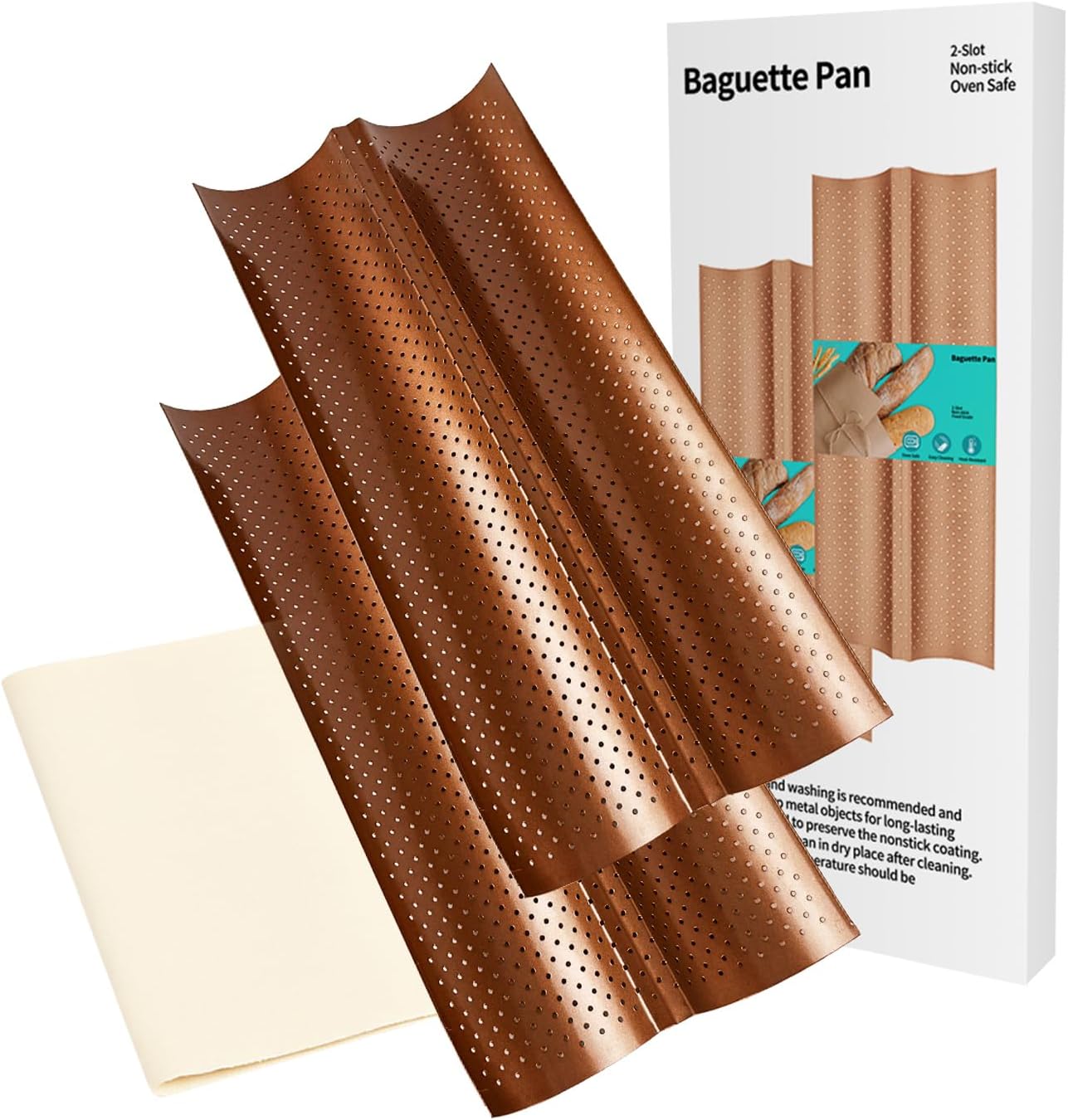 Amazon.com: Logario Baguette Pan Set of 2 with Proofing Cloth, Nonstick ...