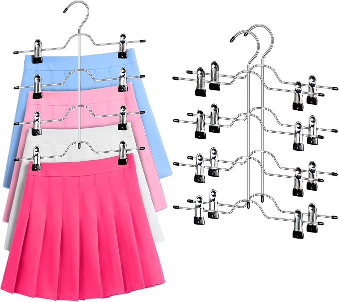 Amazon.com: Upgrade 2 Pack 4 Tier Skirt Hangers with Clips Space Saving ...