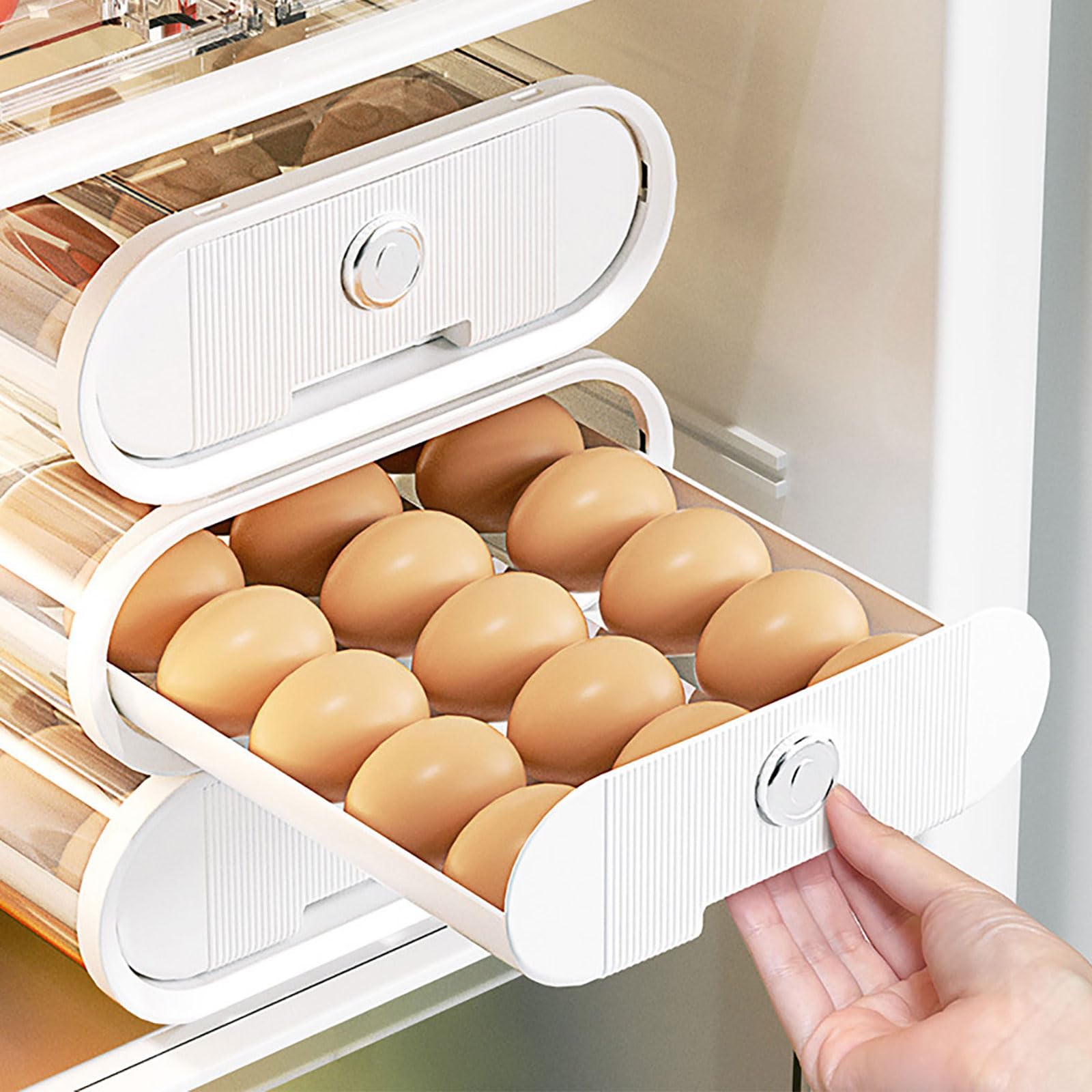 Egg Organizer for Refrigerator,Clear Stackable Rolling Egg Storage ...