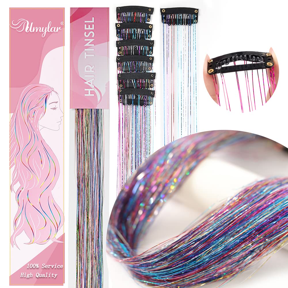 Umylar Hair Tinsel, Pack of 12 Pcs Clip in Hair Tinsel Kit,20 Inch ...