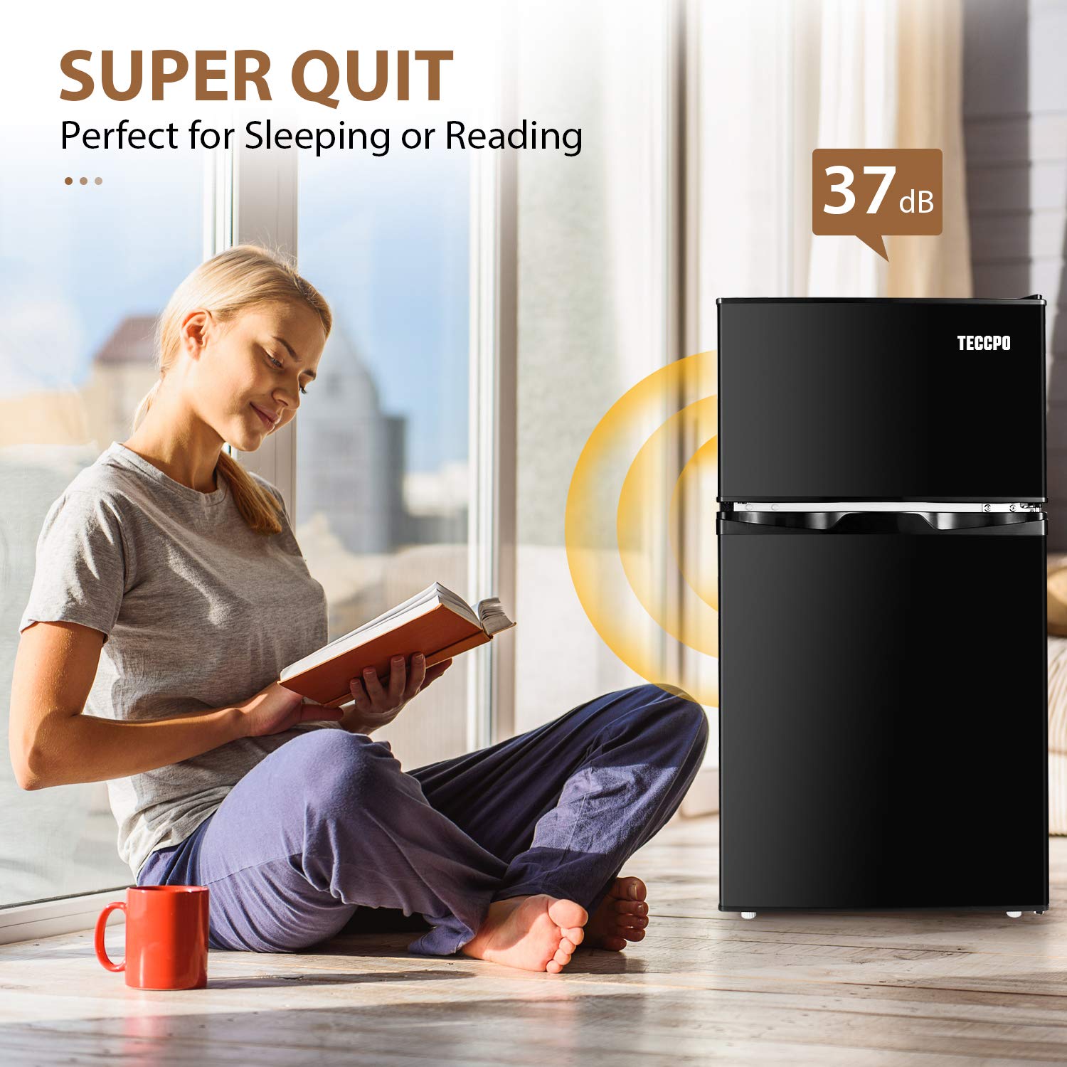 TECCPO Mini Fridge with Freezer, 3.0 Cu.Ft. 2 Reversible Door Mini ...