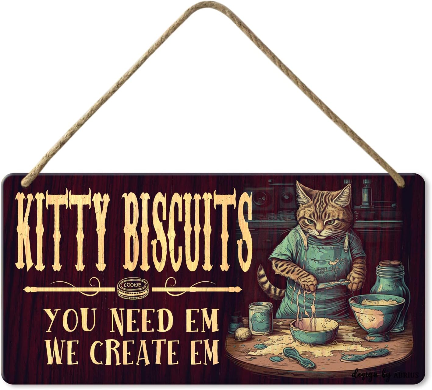 Amazon.com: Kitchen Retro Wooden Sign - Kitty Biscuits We Need Em You ...