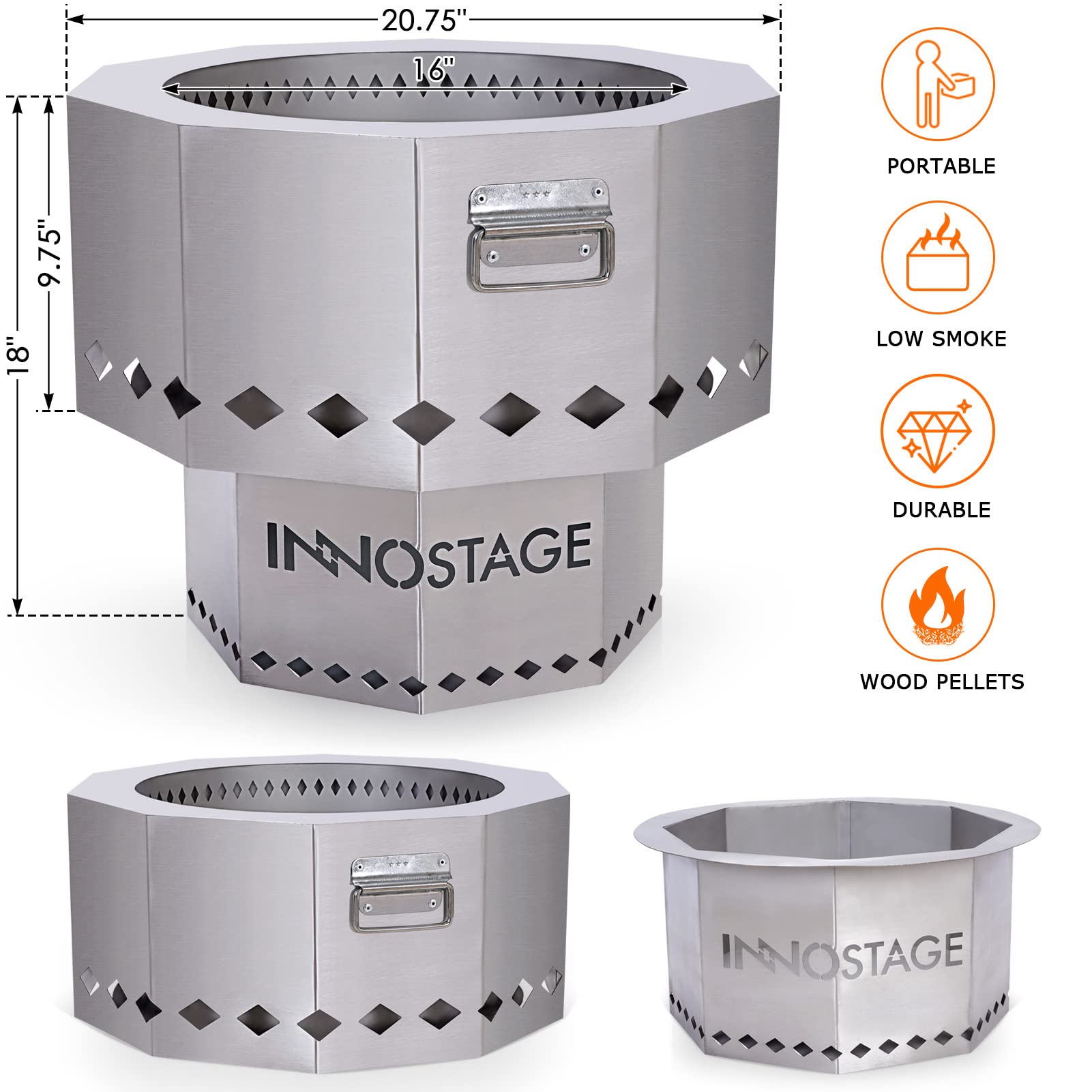 Stainless Steel Fire Pit - Smokeless Portable Design Woodpellet ...