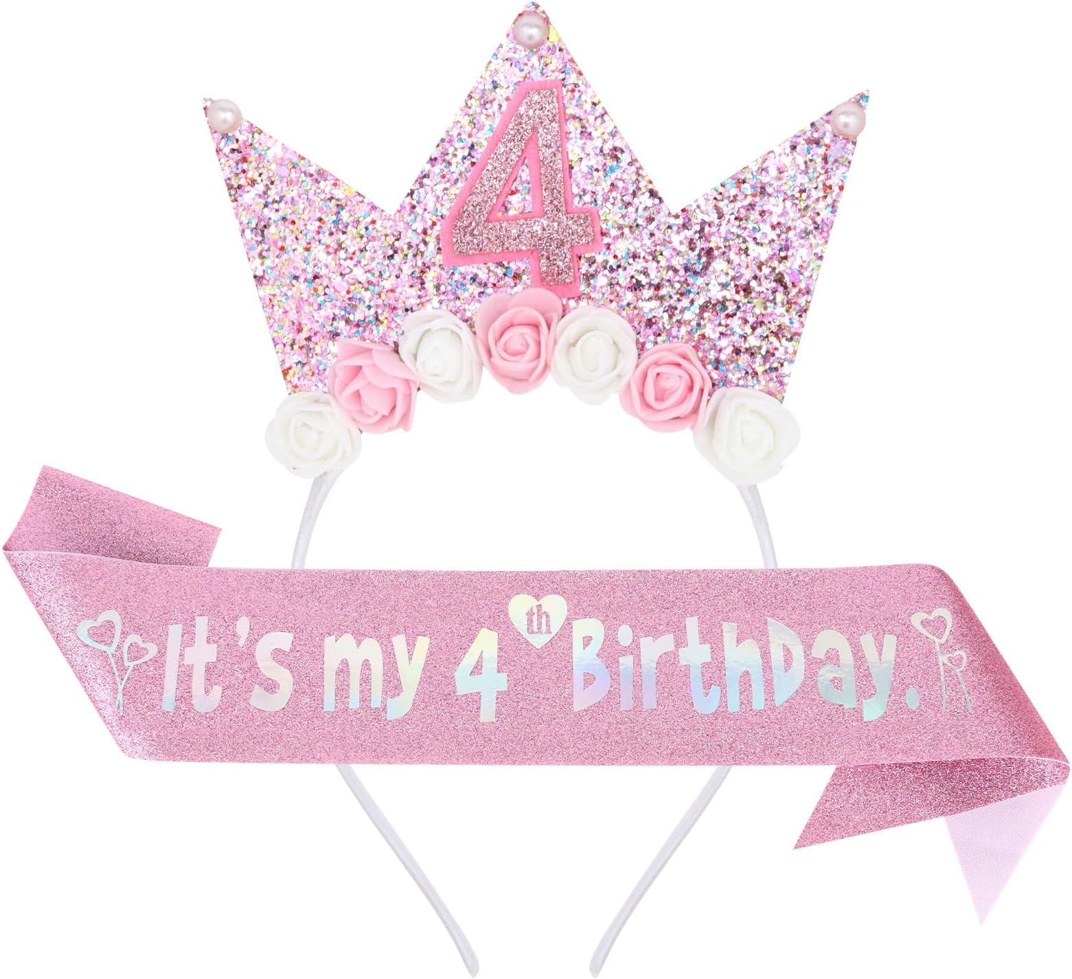 Amazon.com: YARIEW 4th Birthday Decorations for Girls - Princess Crown ...