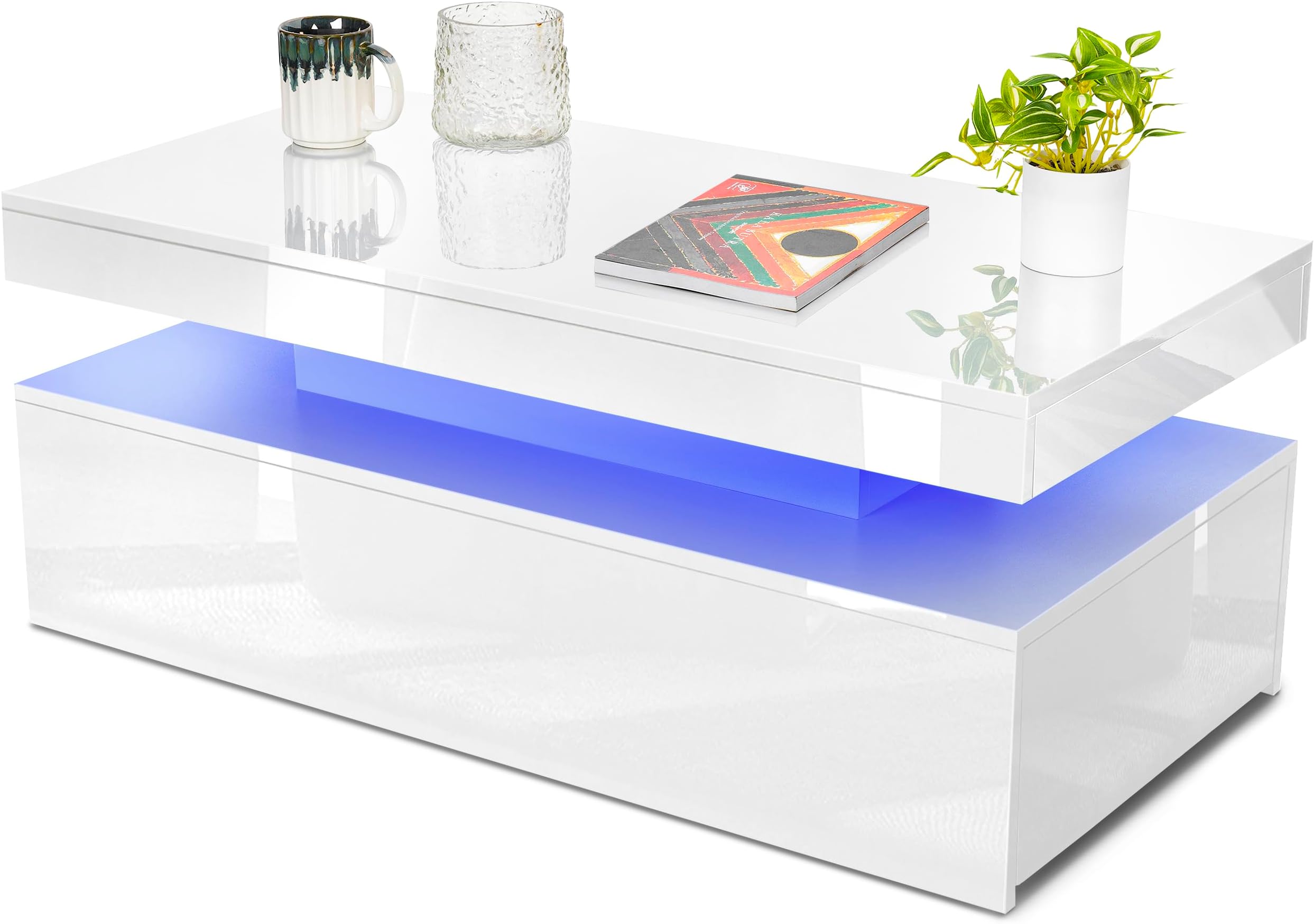 Blisswood Led Coffee Table With 2 Drawer Storage, High Gloss Coffee ...