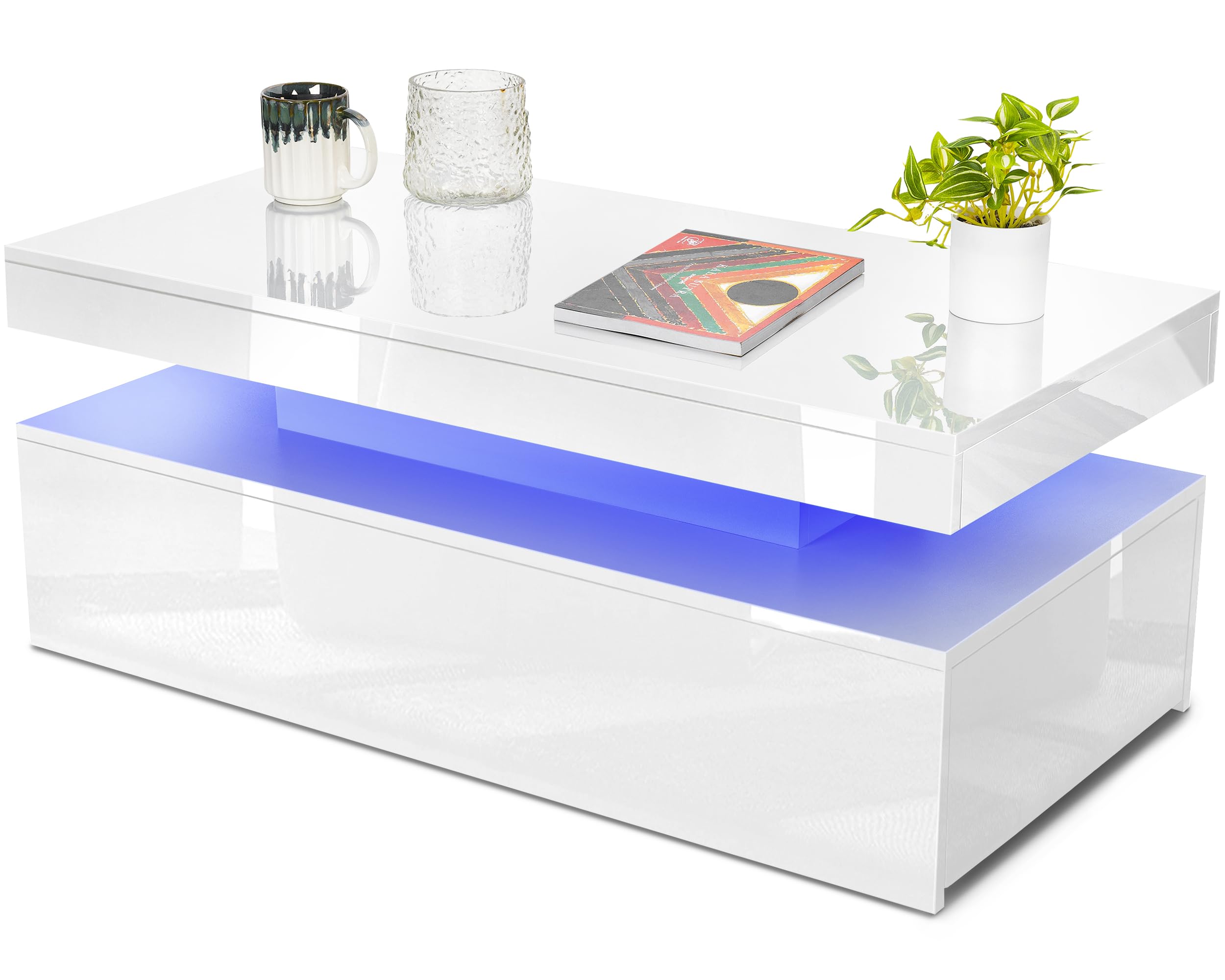 Blisswood Led Coffee Table With 2 Drawer Storage, High Gloss Coffee ...