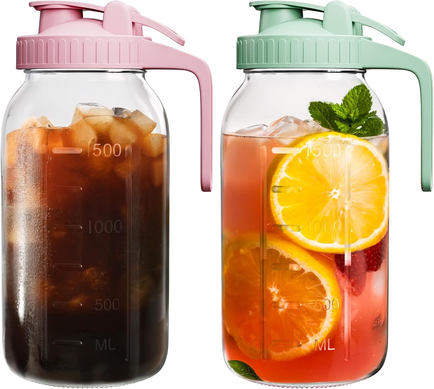 Amazon.com: VA1KENE | 2 Pack | 64oz Glass Pitcher with Lid and Spout, 2 ...