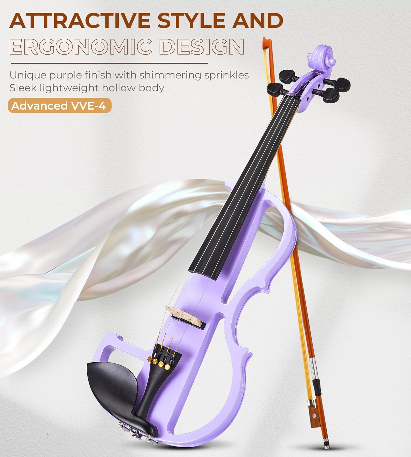 Buy Vangoa Electric Violin 4/4 Full Size Silent Violin Set for Beginner ...