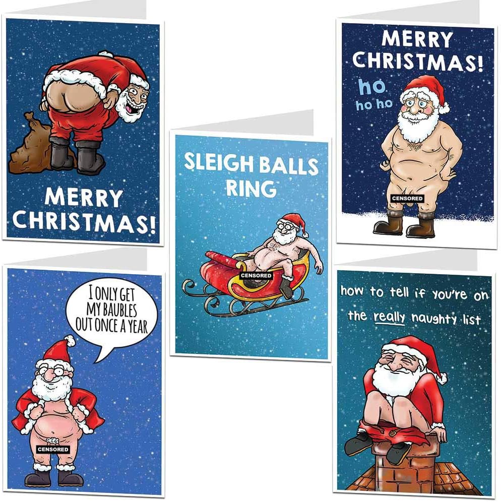 Funny Rude Santa Christmas Card PK For Adults x10 : Amazon.co.uk ...