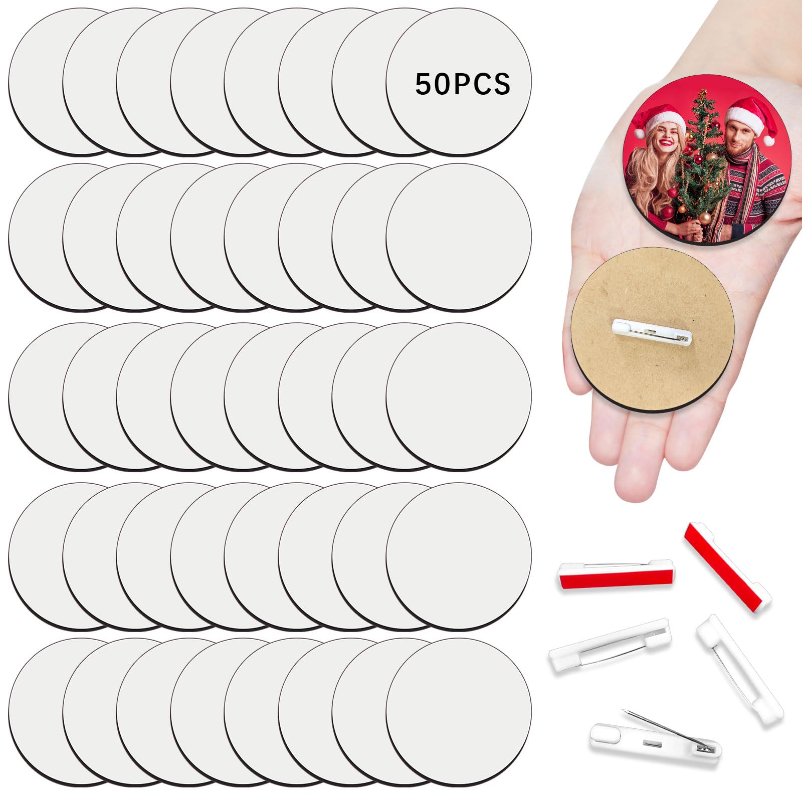 Amazon.com: 50Pcs Sublimation Buttons Blanks with Pins 3 inch MDF ...