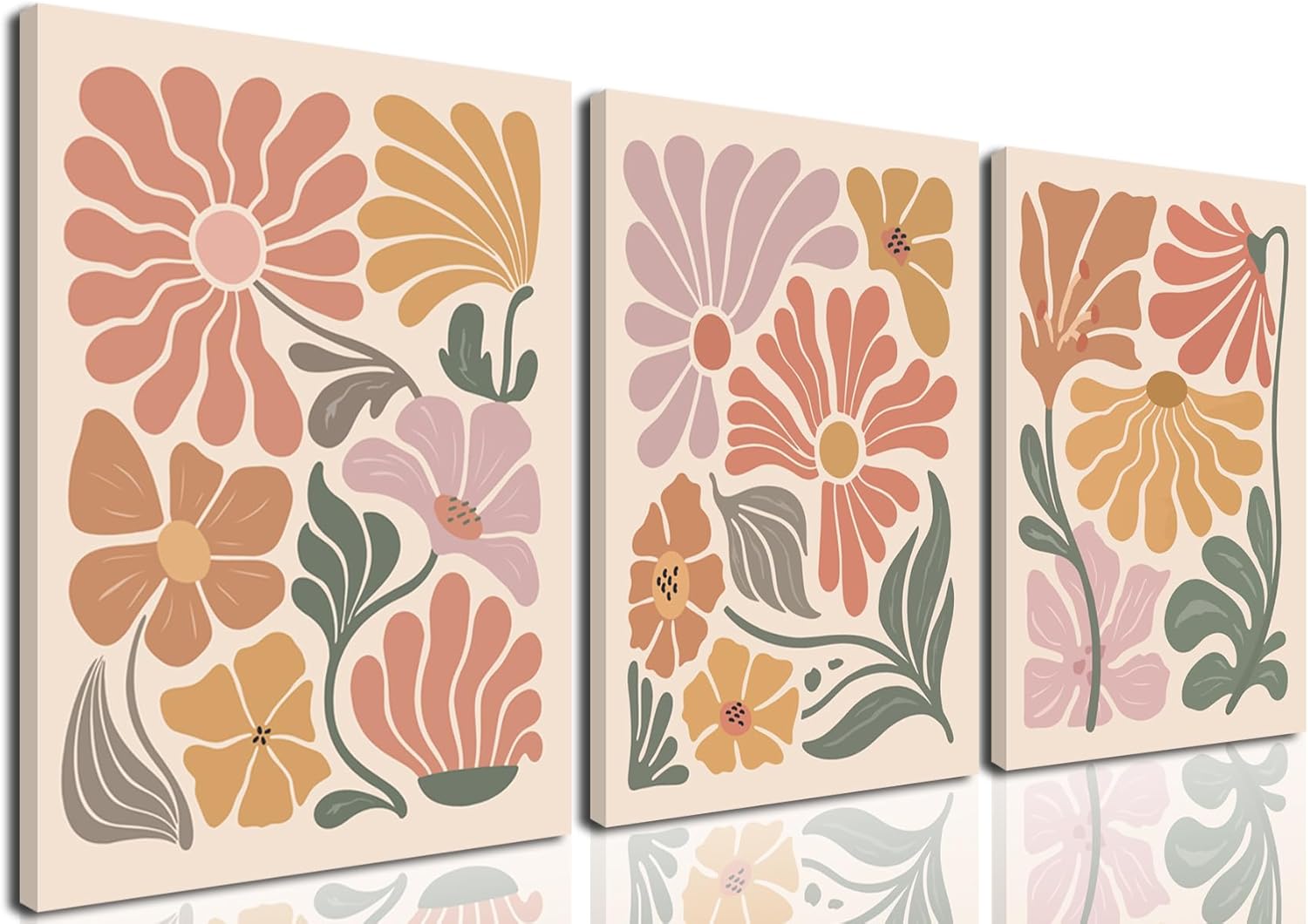 Amazon.com: ZZALZSM Floral Boho Wall Art Set of 3 Retro Pastel Colors ...