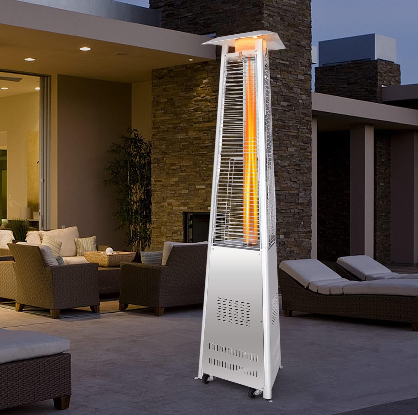 COSTWAY Outdoor Patio Gas Heater, Adjust Flame Pyramid Gas Flame Heater ...