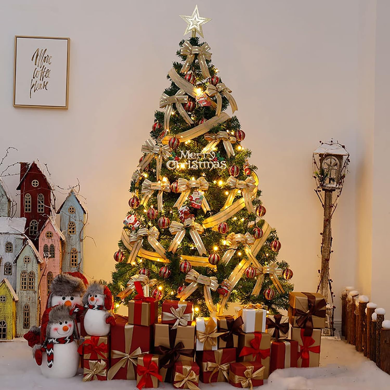 6.8Ft Indoor Artificial Christmas Tree, With Star Ornaments Christmas ...