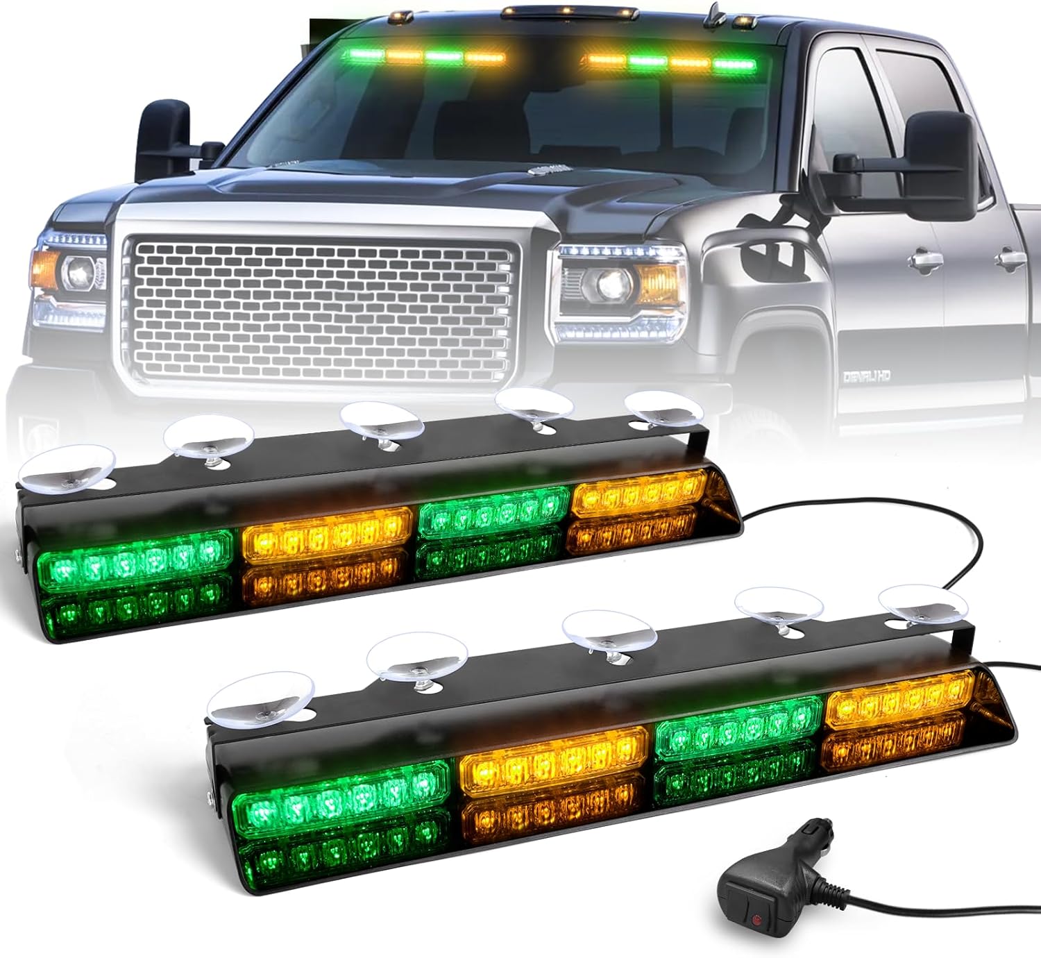 Amazon.com: HLAUTO 6Z4J Emergency Dash Strobe Lights: 2x16.8 inch Green ...